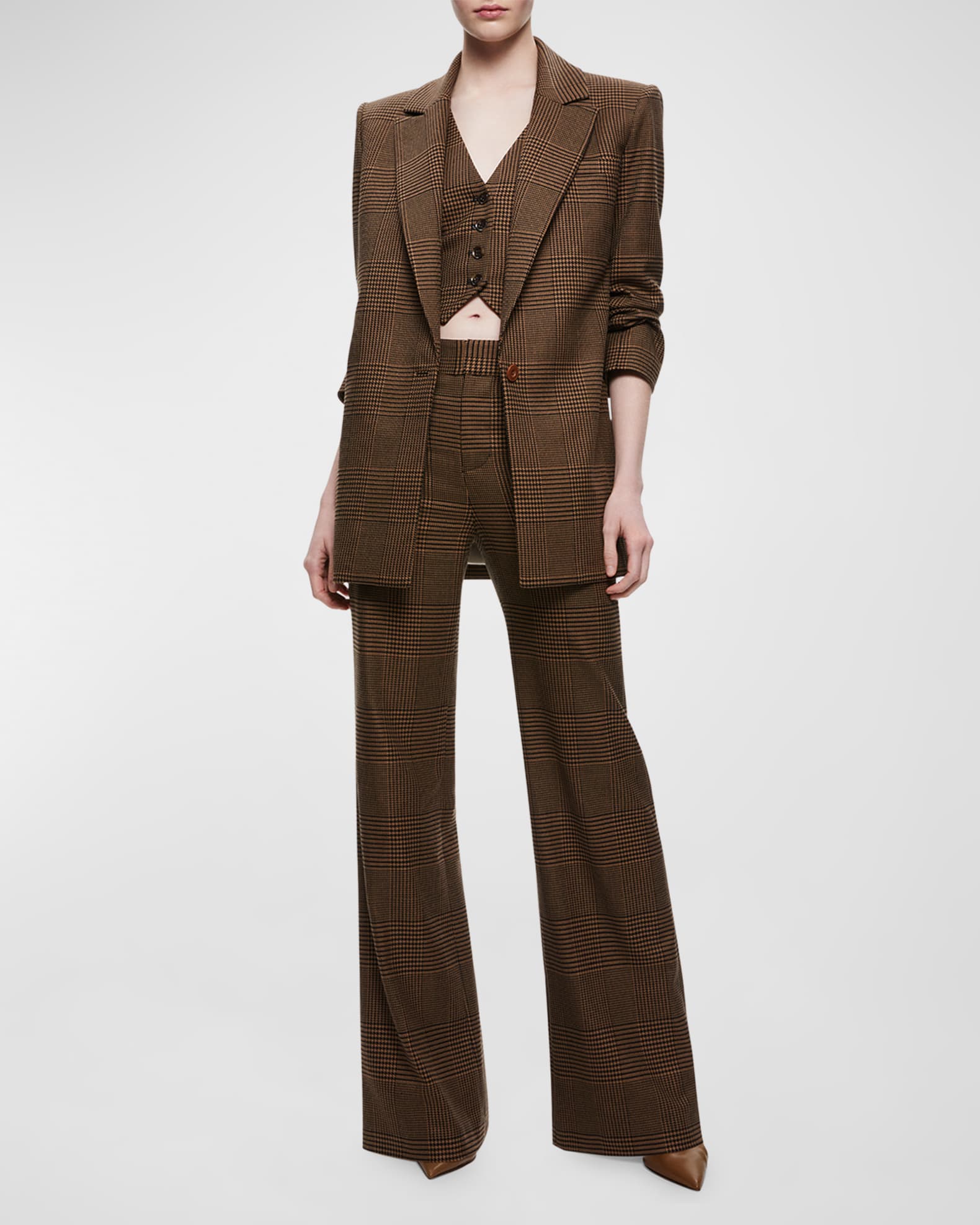 Alice + Olivia Colley Strong-Shoulder Plaid Blazer | Neiman Marcus