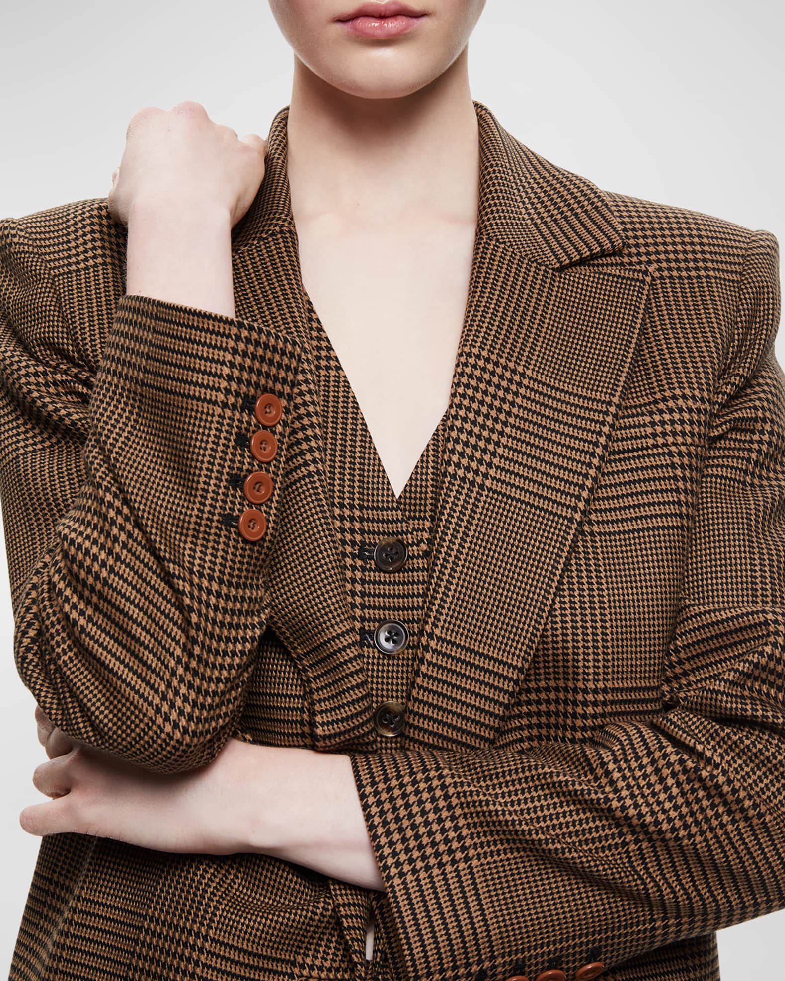 Alice + Olivia Colley Strong-Shoulder Plaid Blazer | Neiman Marcus