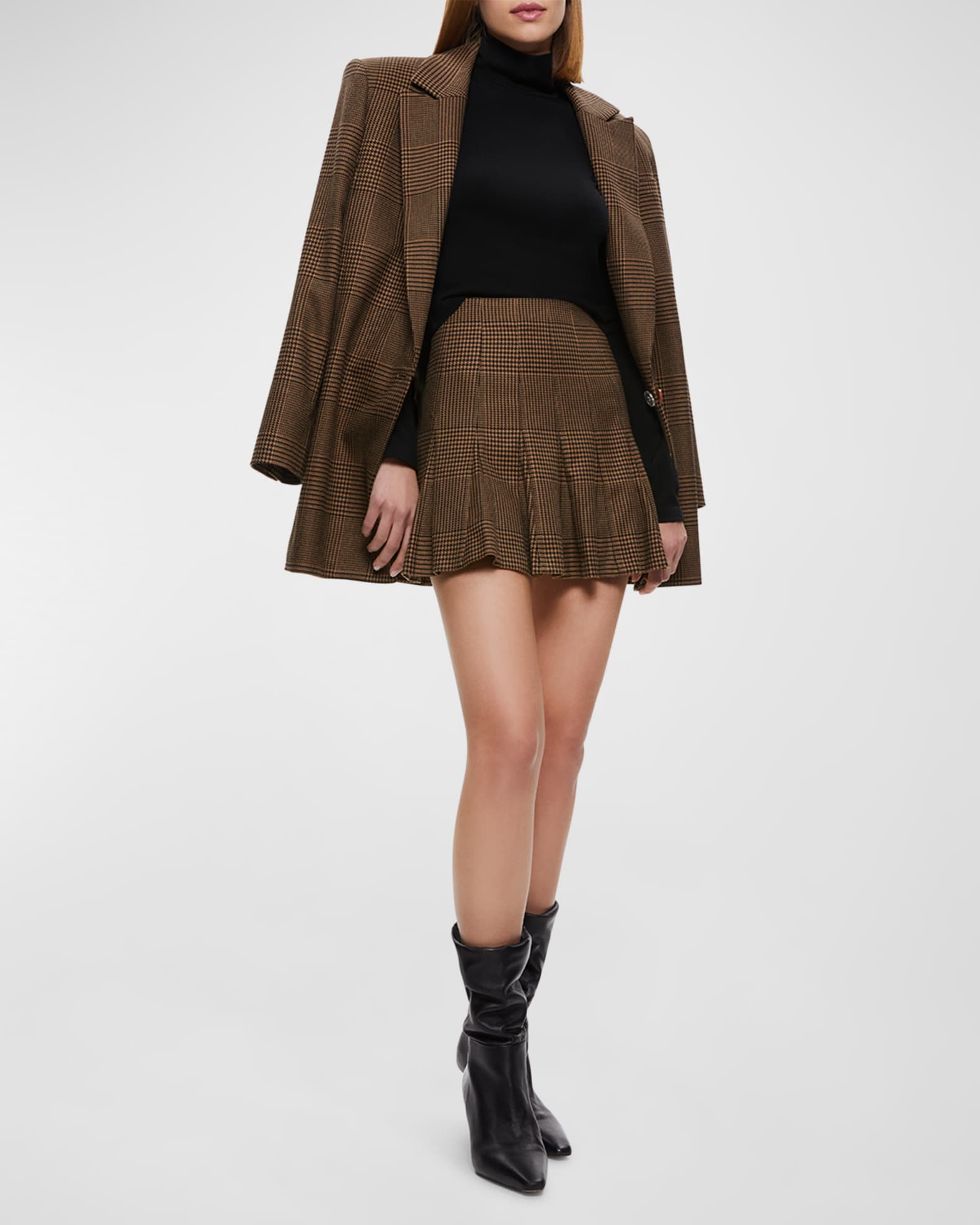 Alice + Olivia Zona Plaid Godet-Pleated Mini Skirt | Neiman Marcus