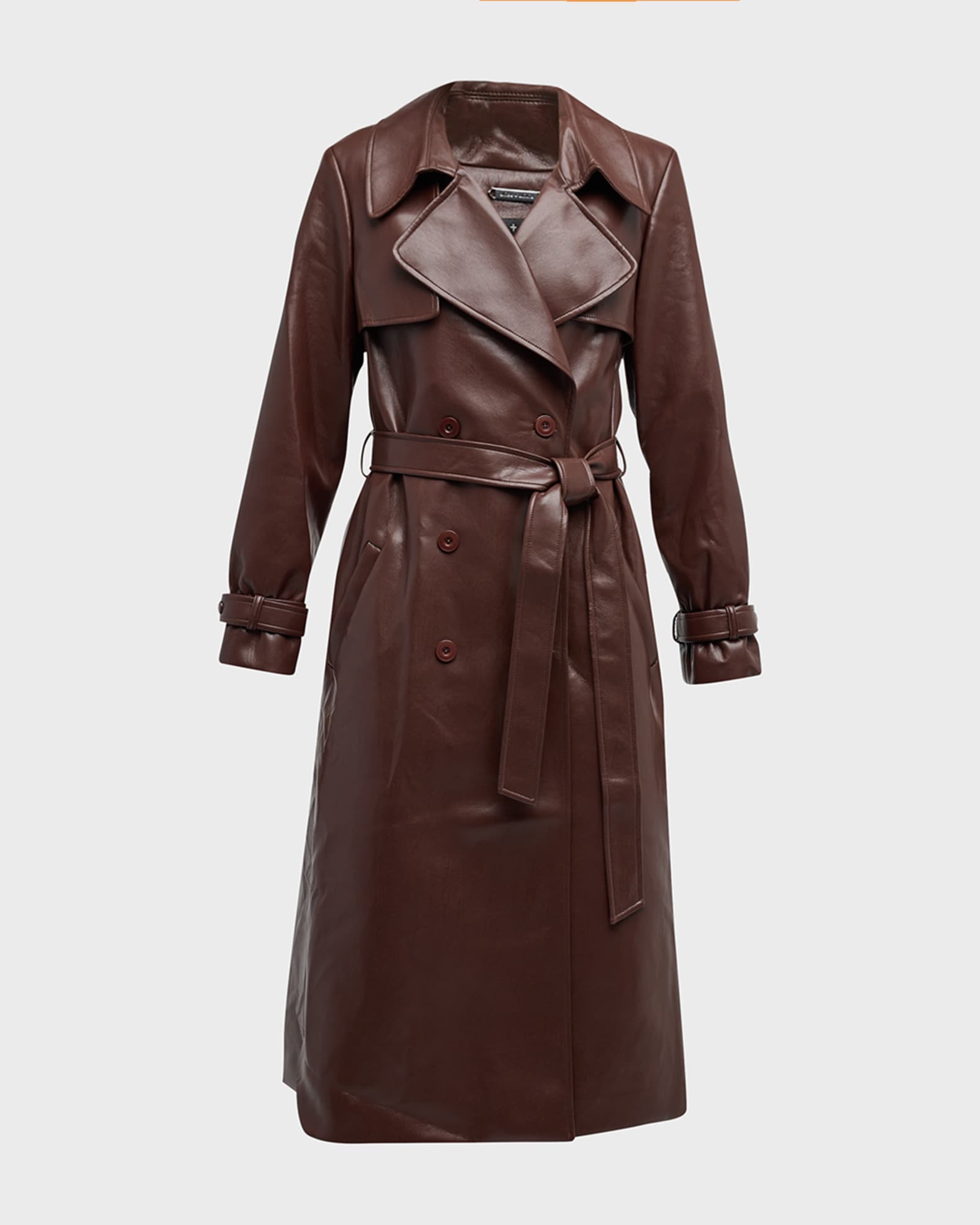 Alice + Olivia Elicia Strong-Shoulder Vegan Leather Trench Coat ...