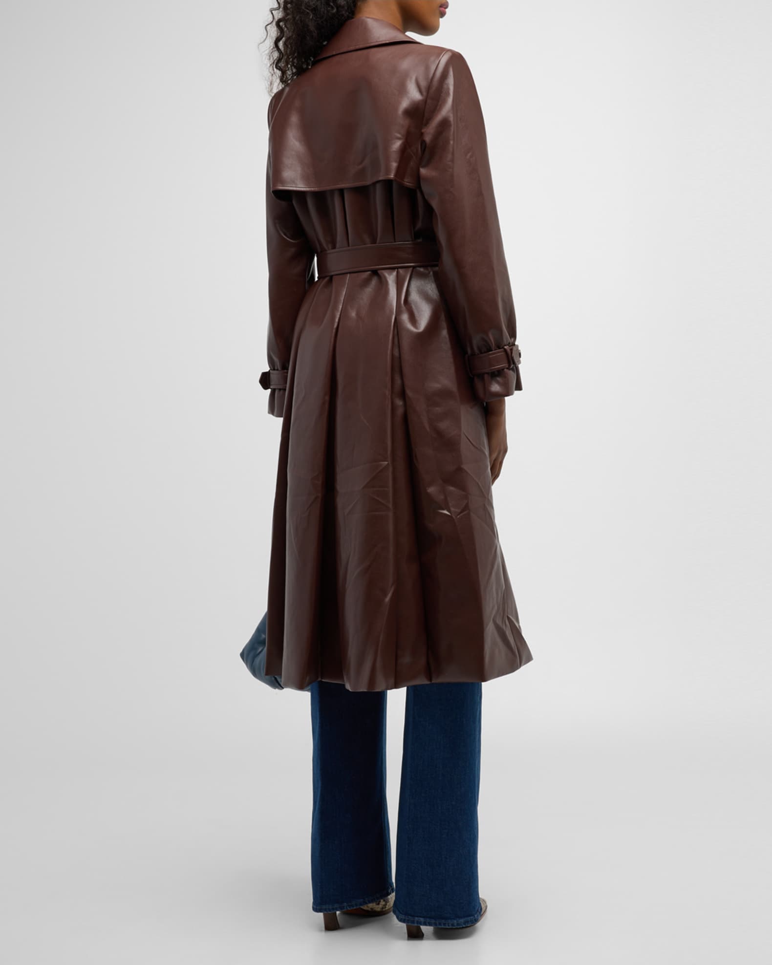 Alice + Olivia Elicia Strong-Shoulder Vegan Leather Trench Coat ...
