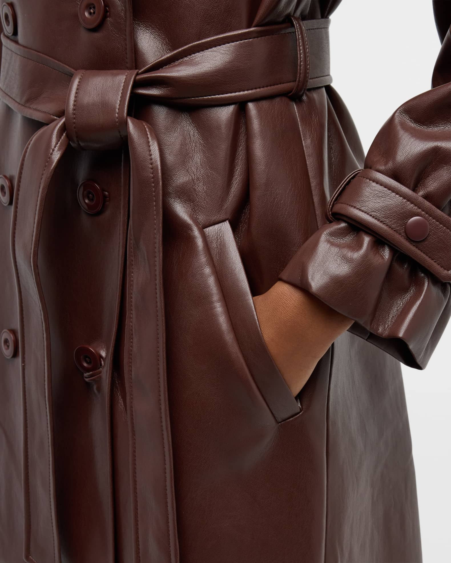 Alice + Olivia Elicia Strong-Shoulder Vegan Leather Trench Coat ...