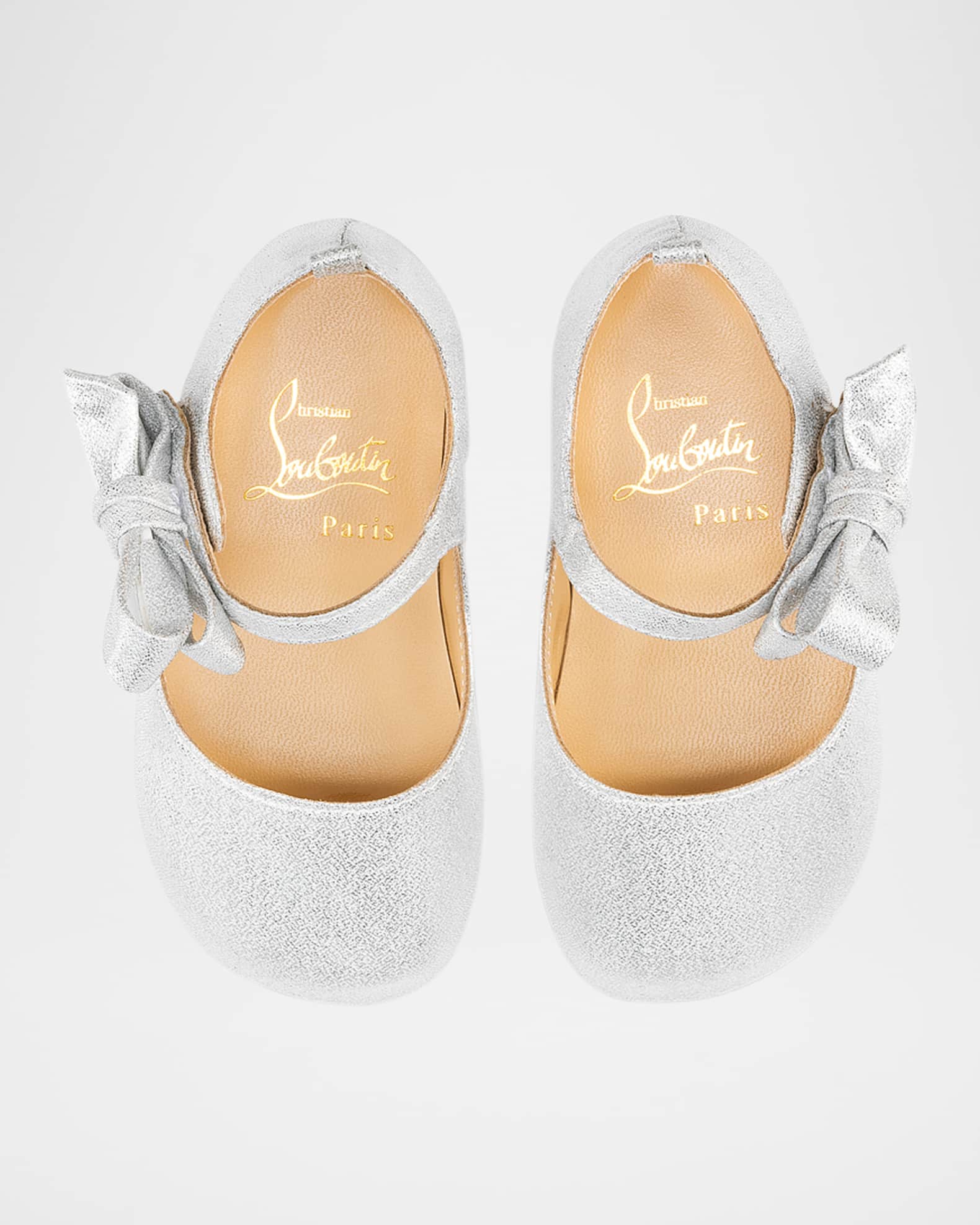 Christian Louboutin Girl's Lou Babe Shimmer Bow Ballerina Shoes, Baby ...