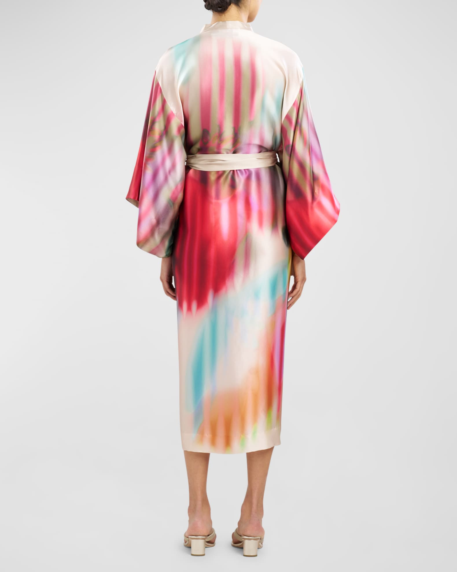 Josie Natori Melisande Printed Kimono-Sleeve Silk Robe | Neiman Marcus