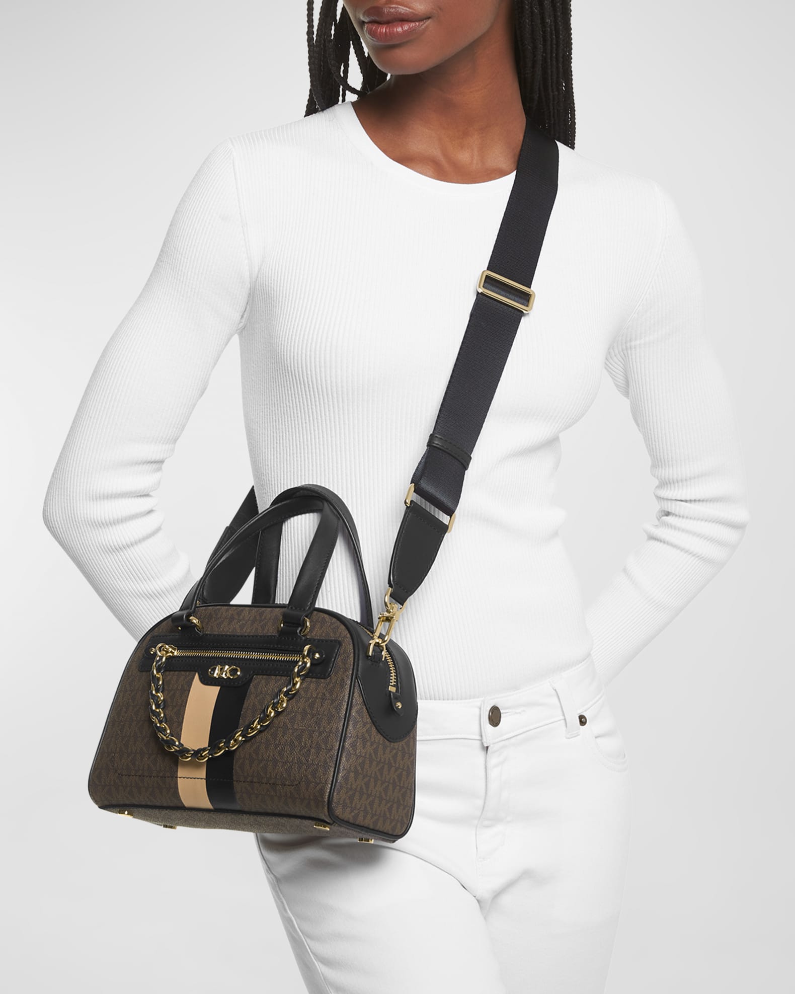 MICHAEL Michael Kors Williamsburg Small Leather Bowling Satchel Bag ...