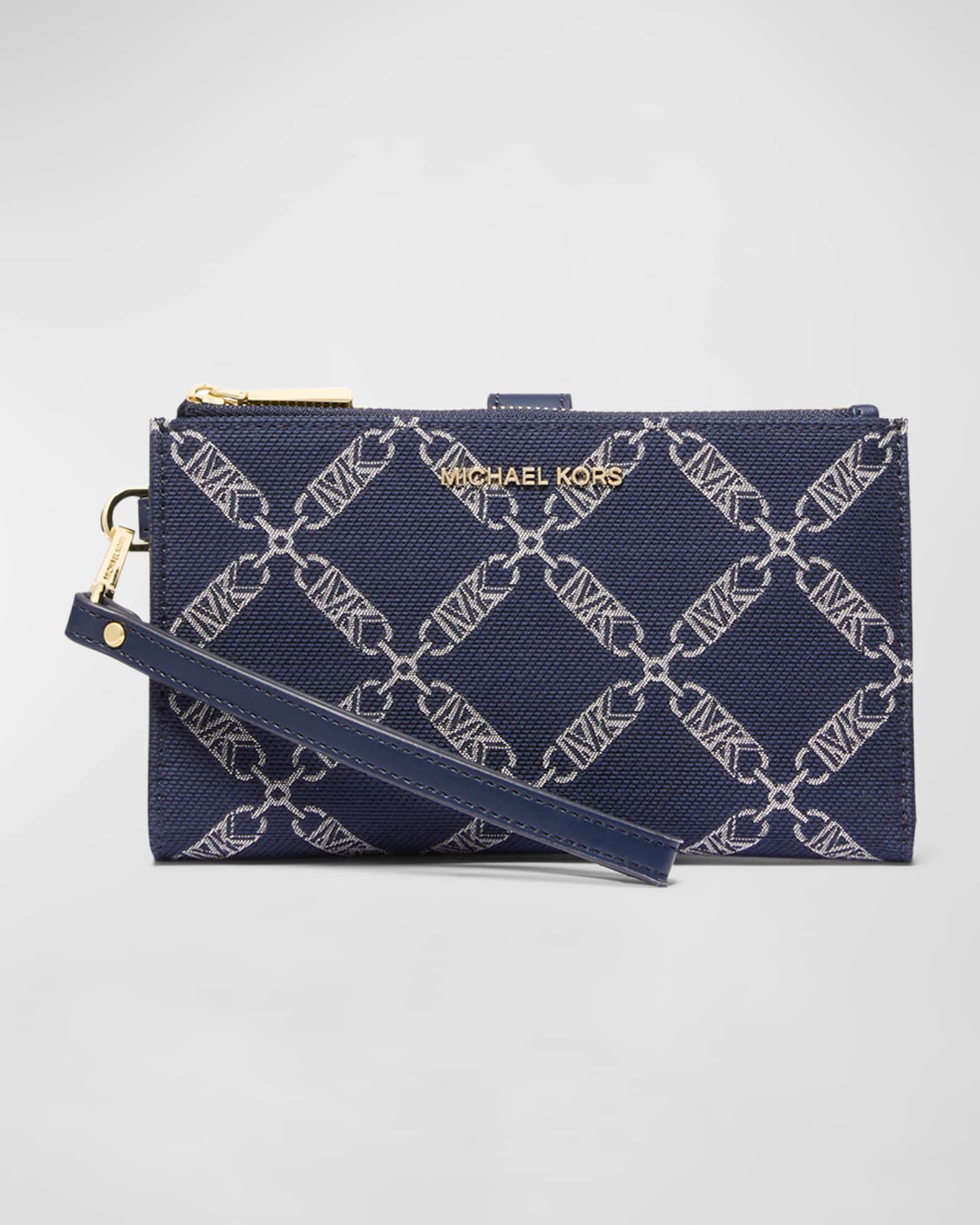 MICHAEL Michael Kors Double Zip Monogram Denim Wristlet | Neiman Marcus