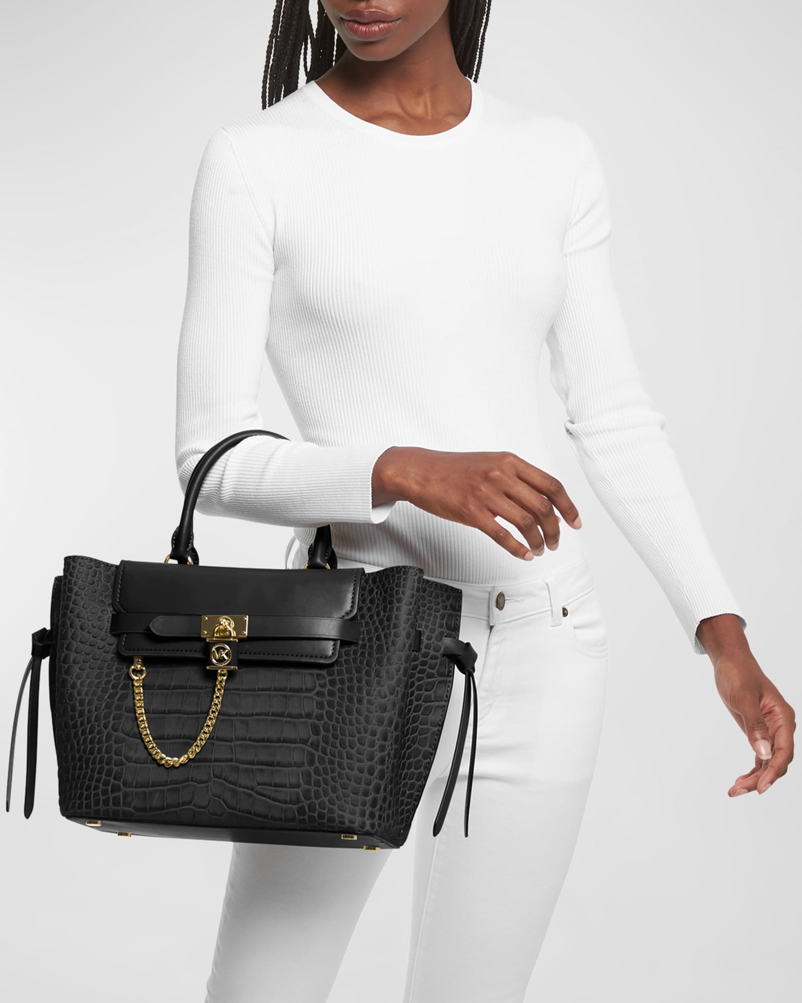 MICHAEL Michael Kors Hamilton Legacy Large Belted Moc-Croc Satchel Bag ...