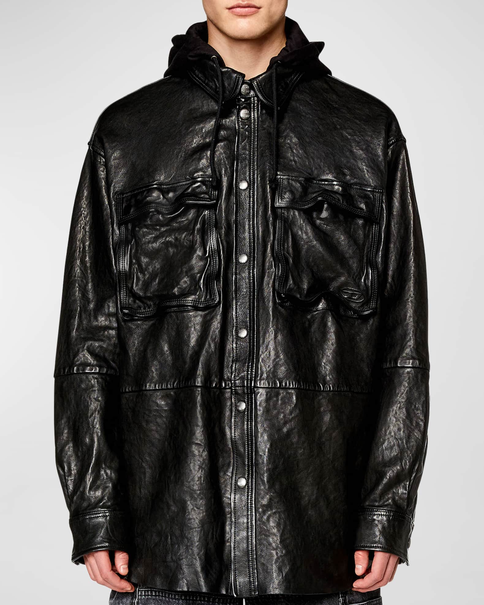 Diesel Men's L-Sphinx Hooded Jacket in Bubble Leather | Neiman Marcus