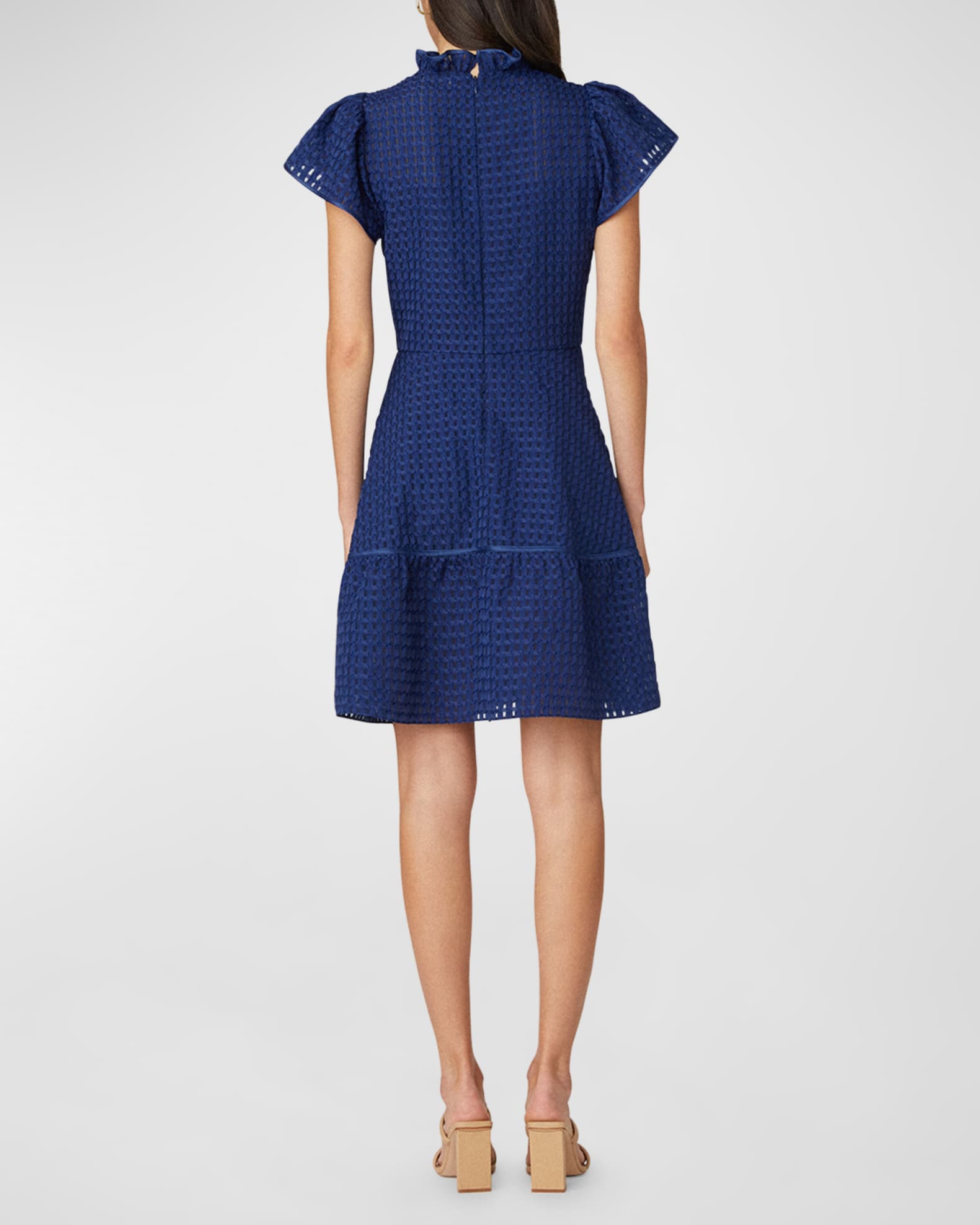 Shoshanna Delaney Puckered Ruffle-Trim Flounce Mini Dress | Neiman Marcus