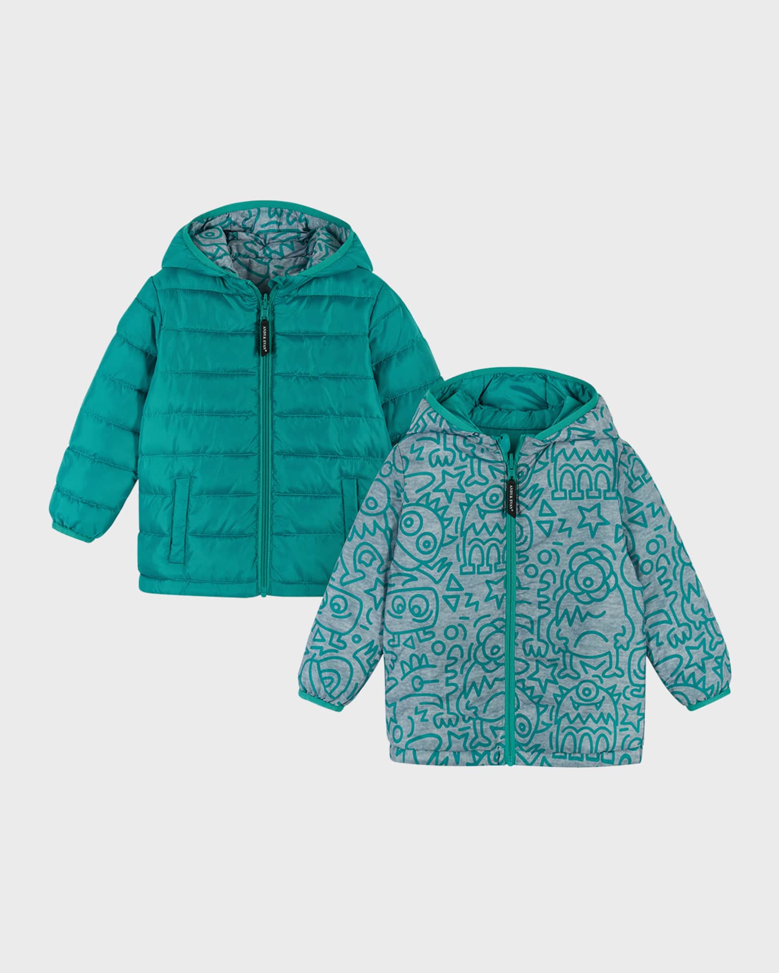 Andy & Evan Boy's Monsters-Print Reversible Puffer Jacket, Size Newborn ...