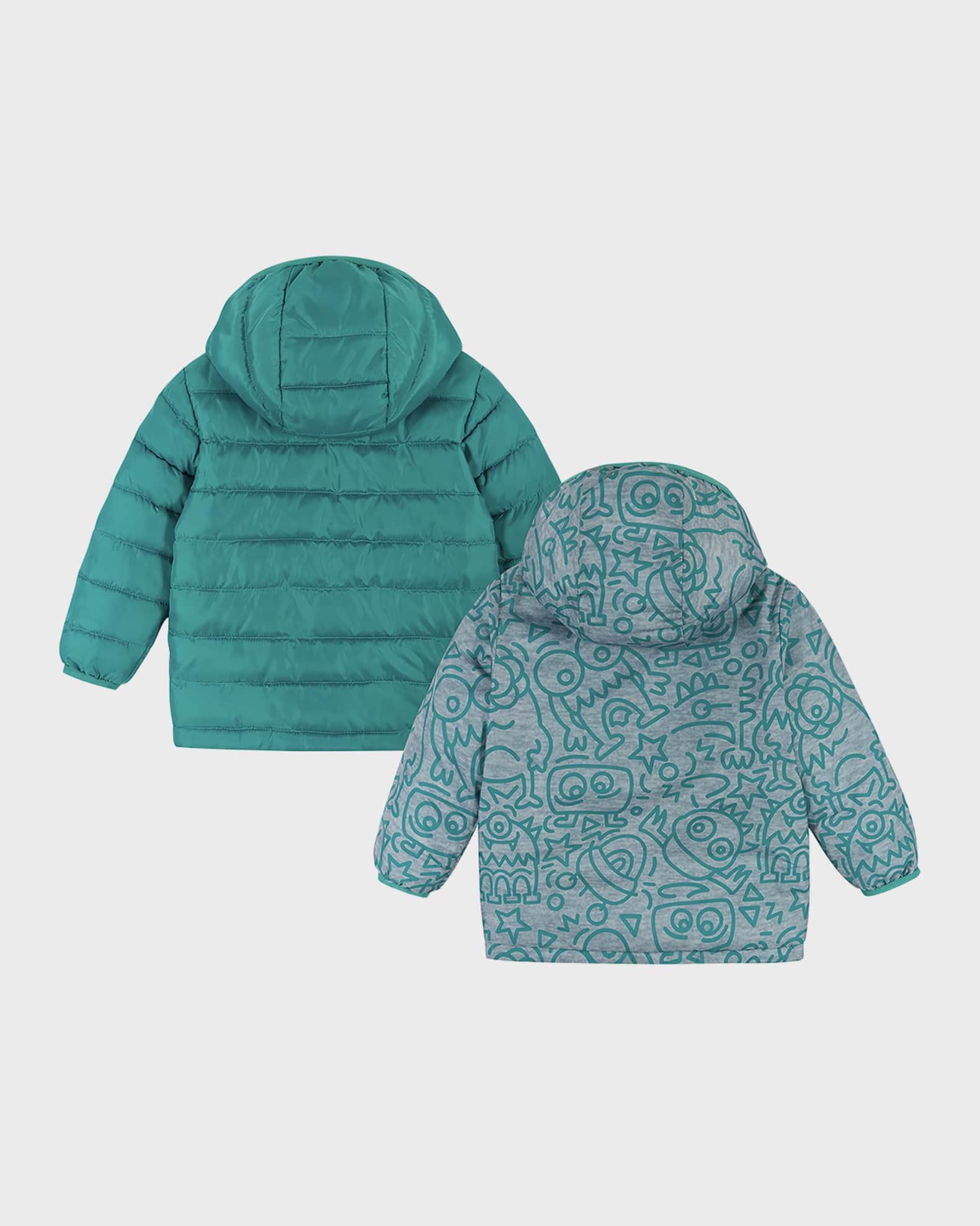 Andy & Evan Boy's Monsters-Print Reversible Puffer Jacket, Size Newborn ...