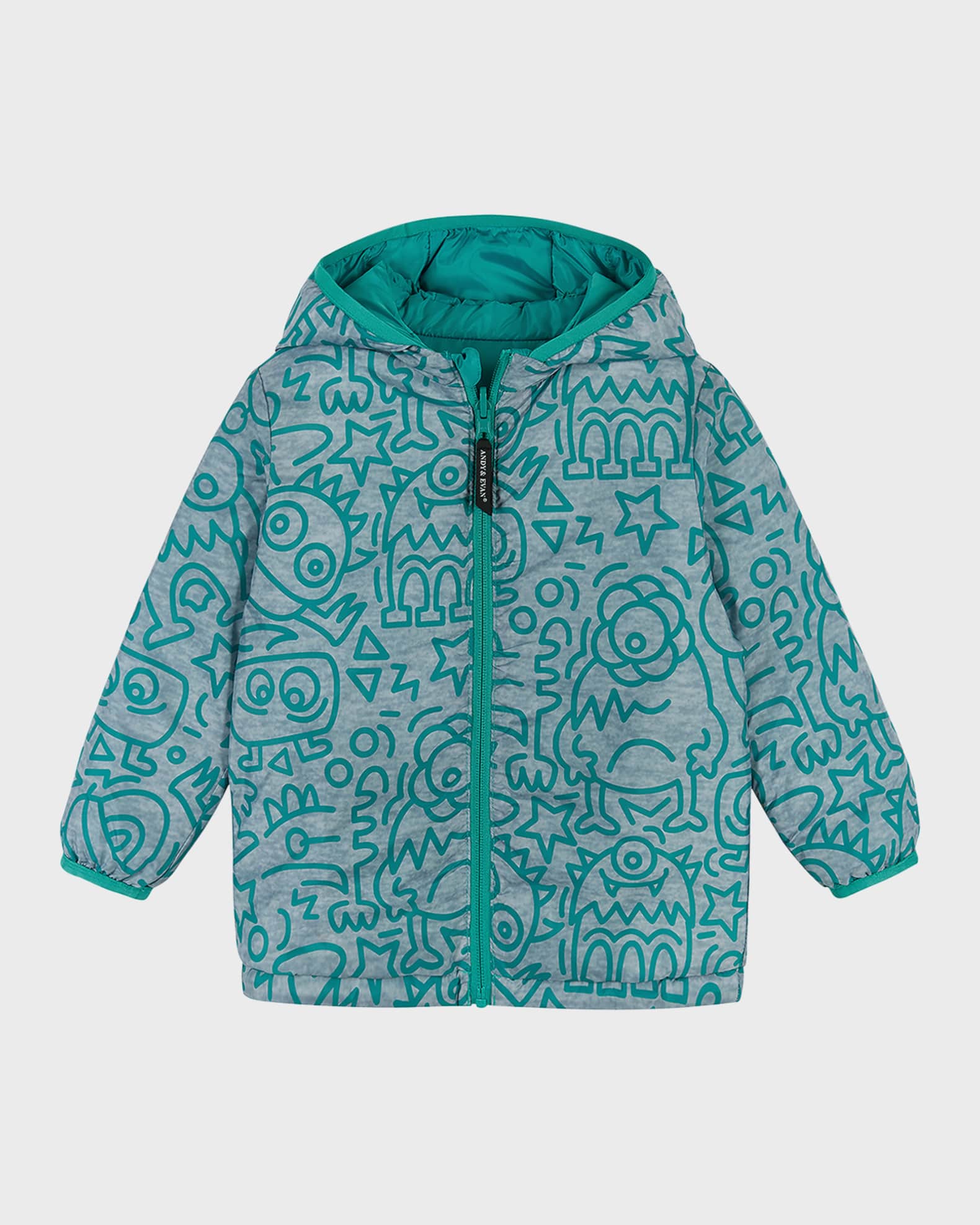 Andy & Evan Boy's Monsters-Print Reversible Puffer Jacket, Size Newborn ...