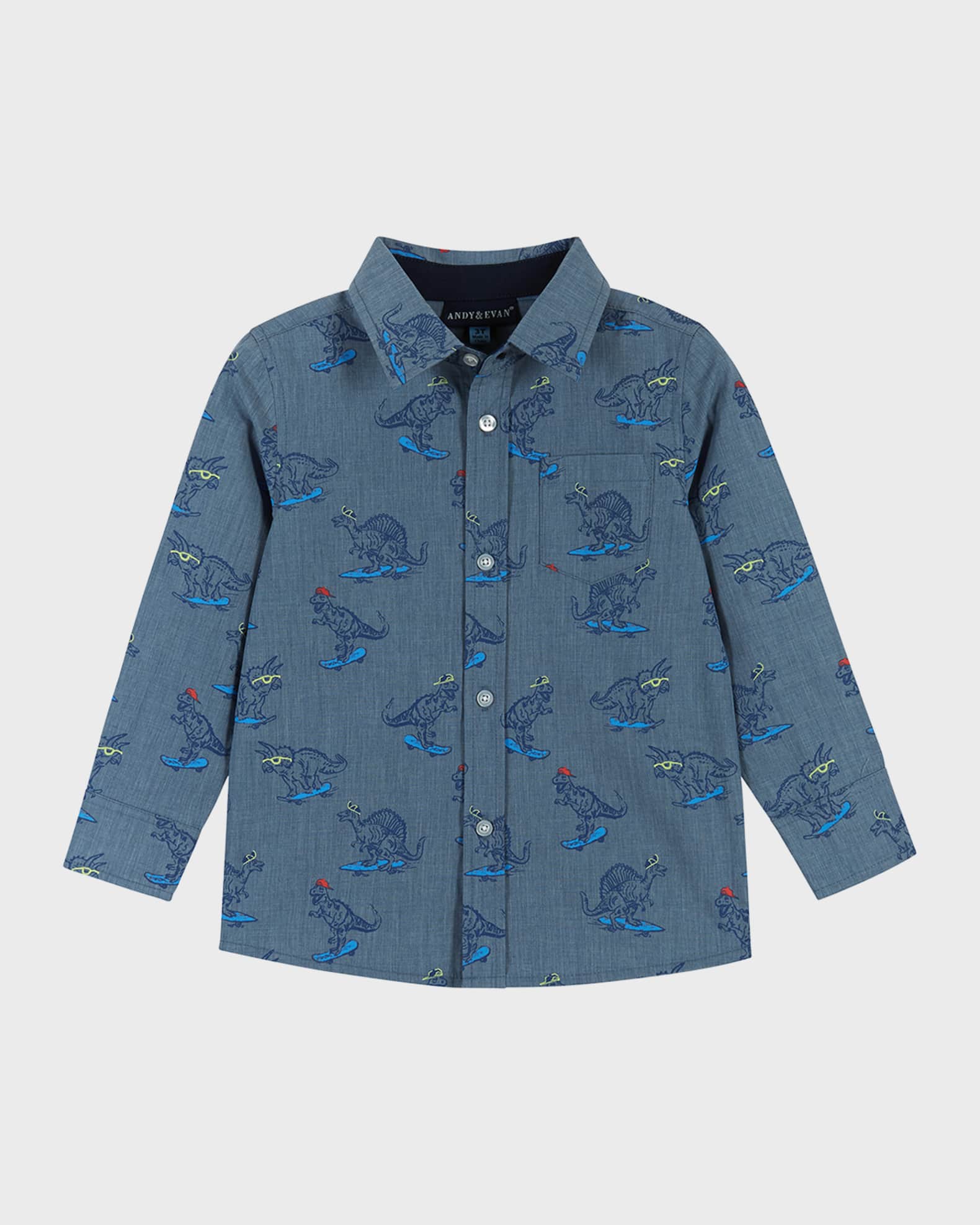 Andy & Evan Boy's Skateboarding Dino Chambray Button Down & Pants Set ...