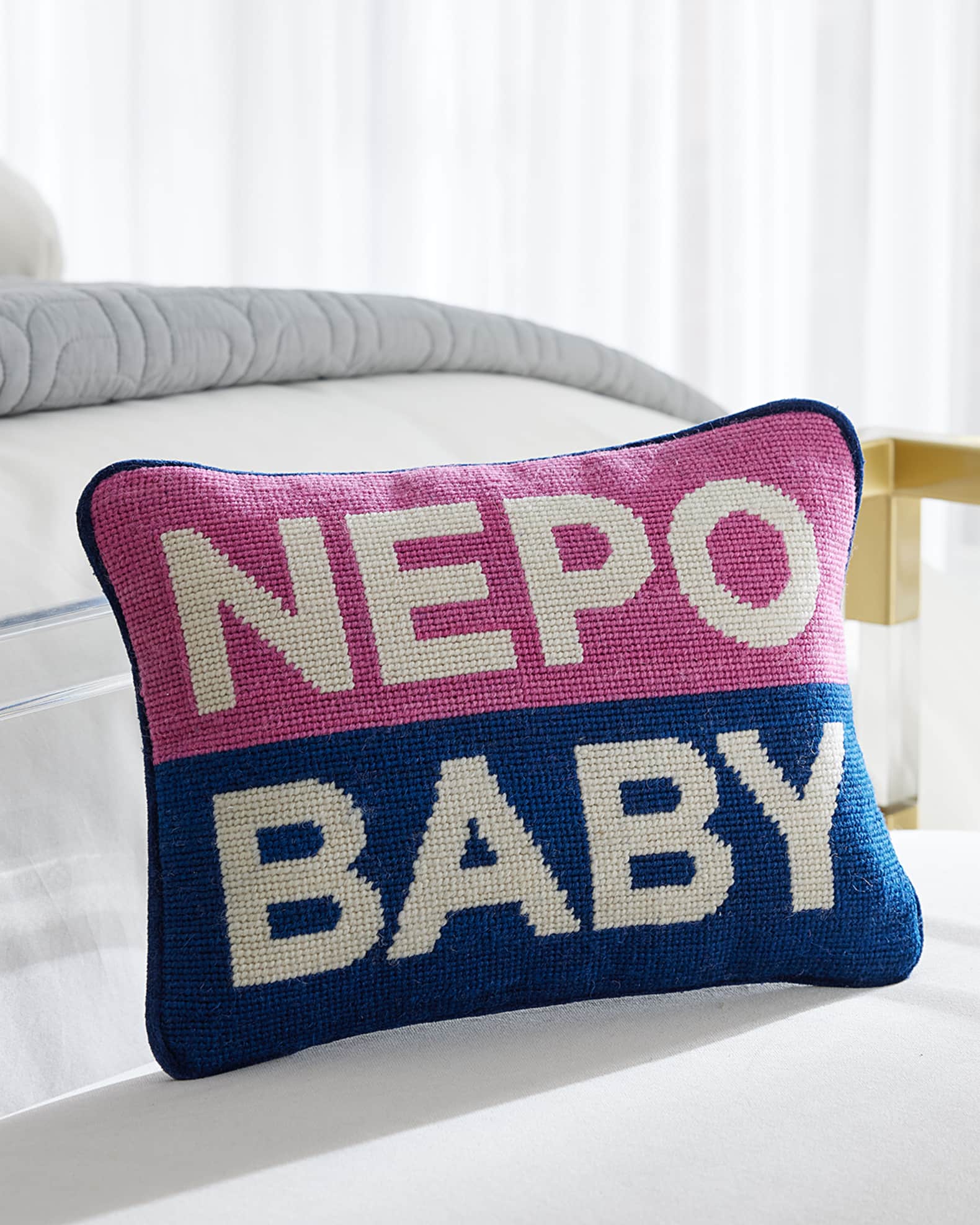 Jonathan Adler Personality Nepo Baby Needlepoint Pillow | Neiman Marcus