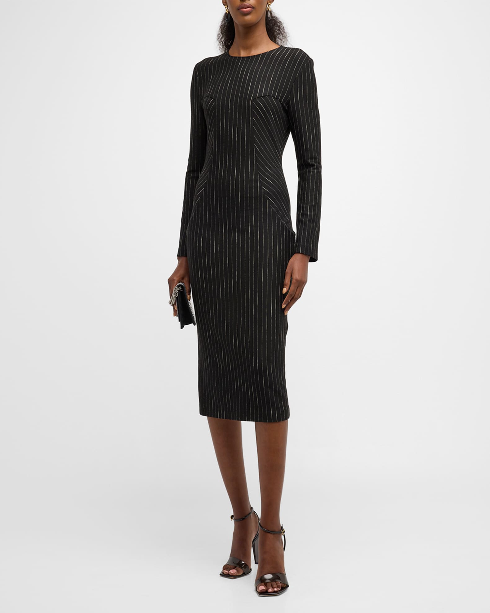 PINKO Astrorobot Fitted Metallic Pinstripe Midi Dress | Neiman Marcus