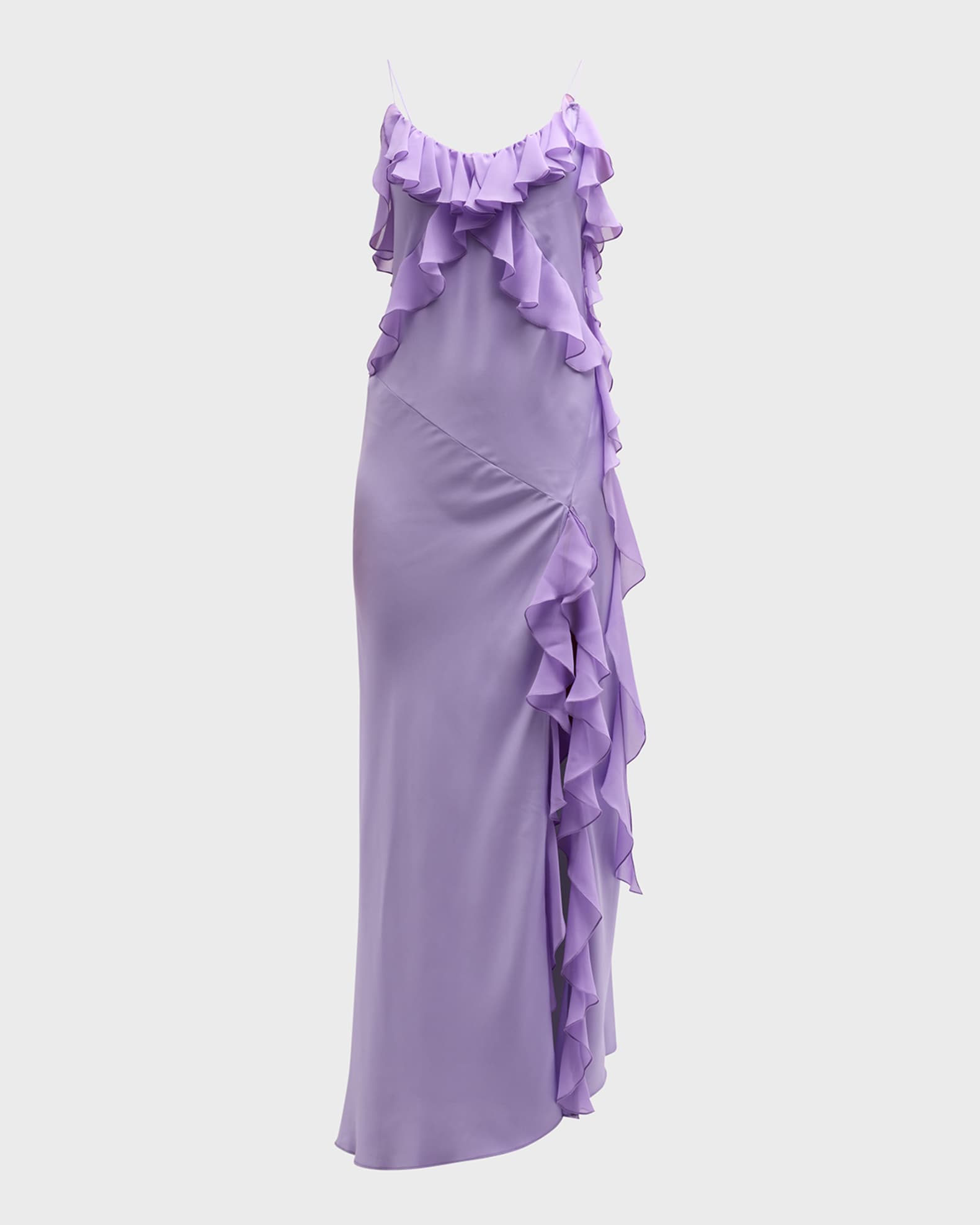 PINKO Fermione Long Ruffle Satin Slit Dress | Neiman Marcus