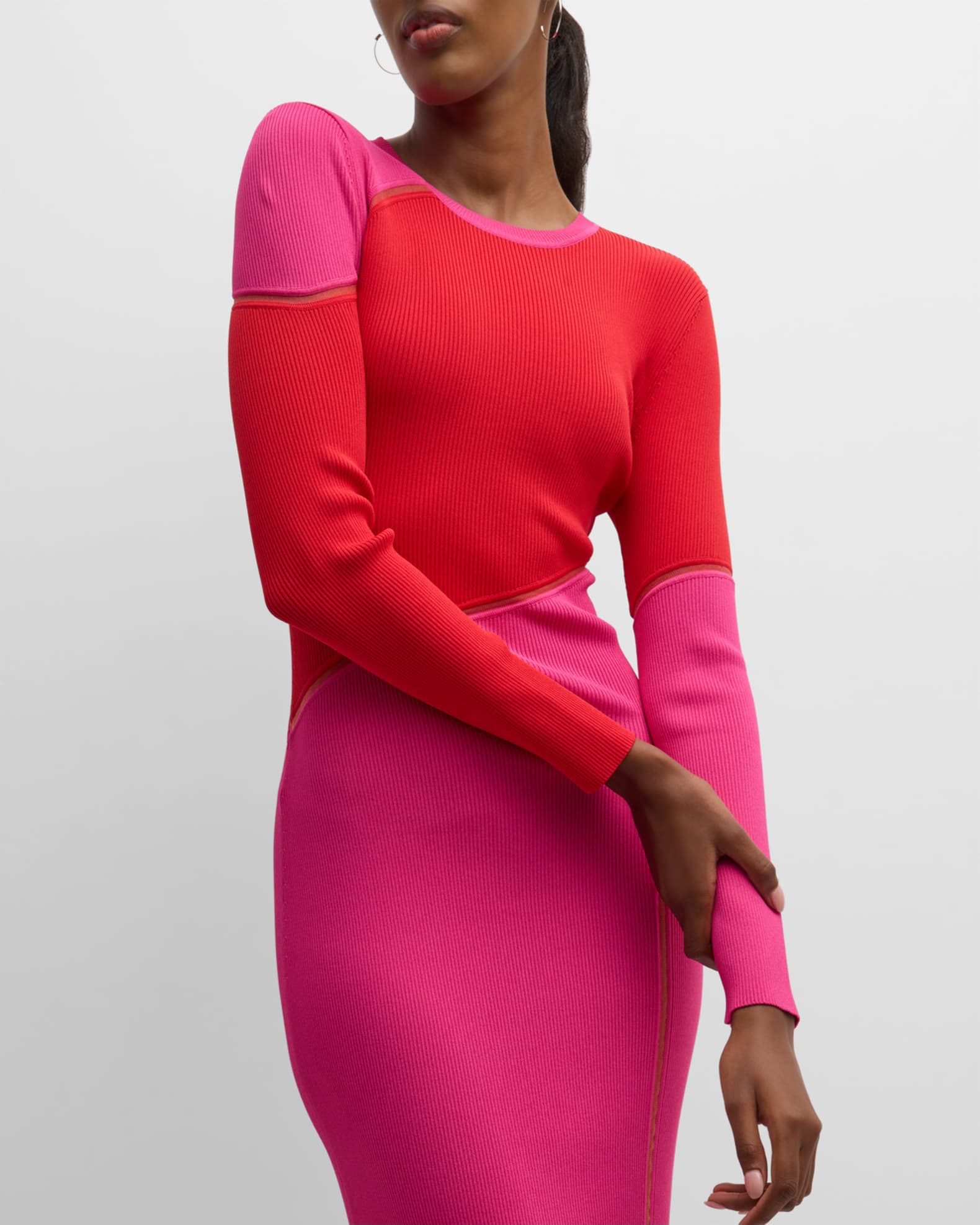 Milly Raziela Ribbed Colorblock Bodycon Midi Dress | Neiman Marcus