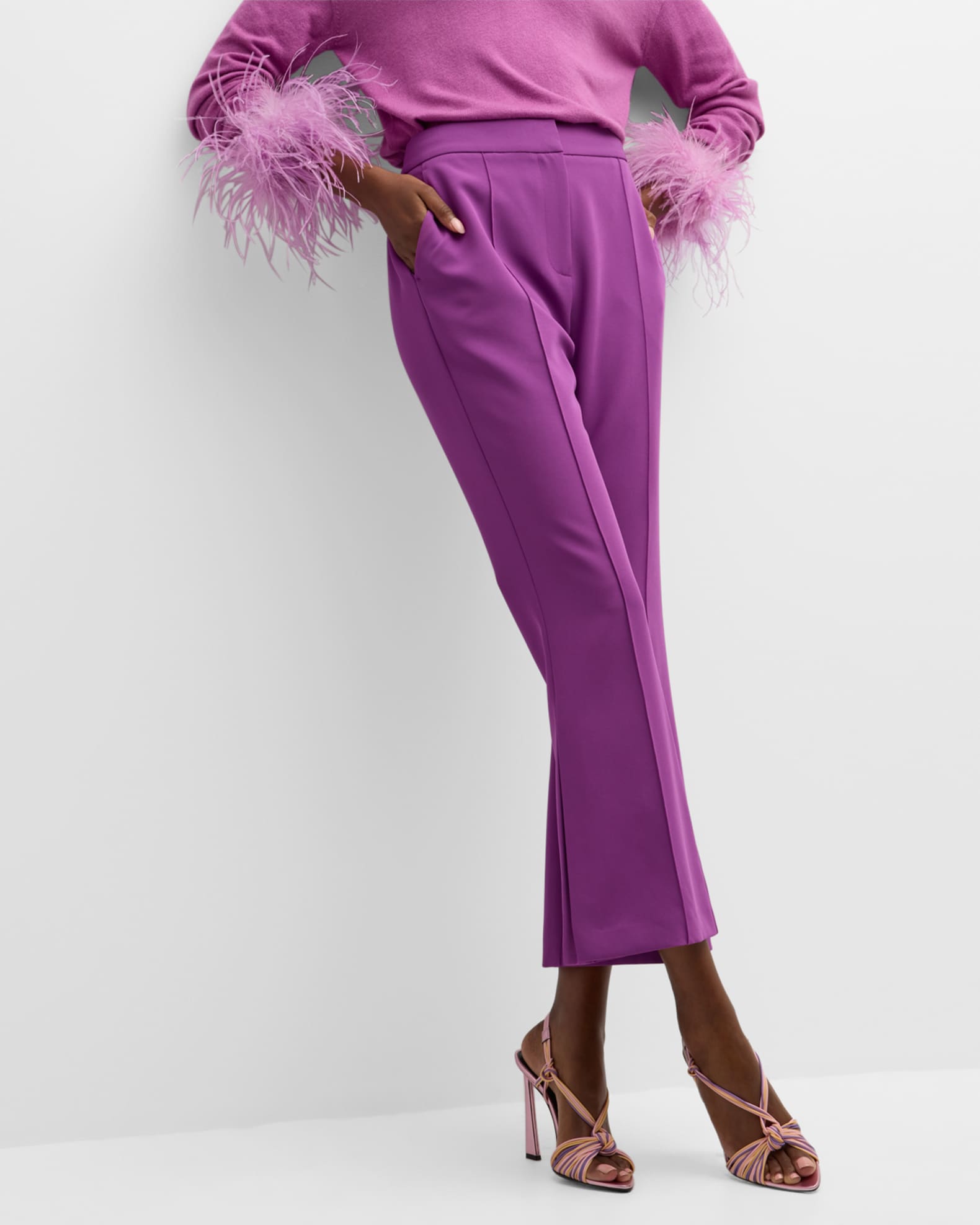 Milly KJ Side-Slit Cropped Cady Pants | Neiman Marcus