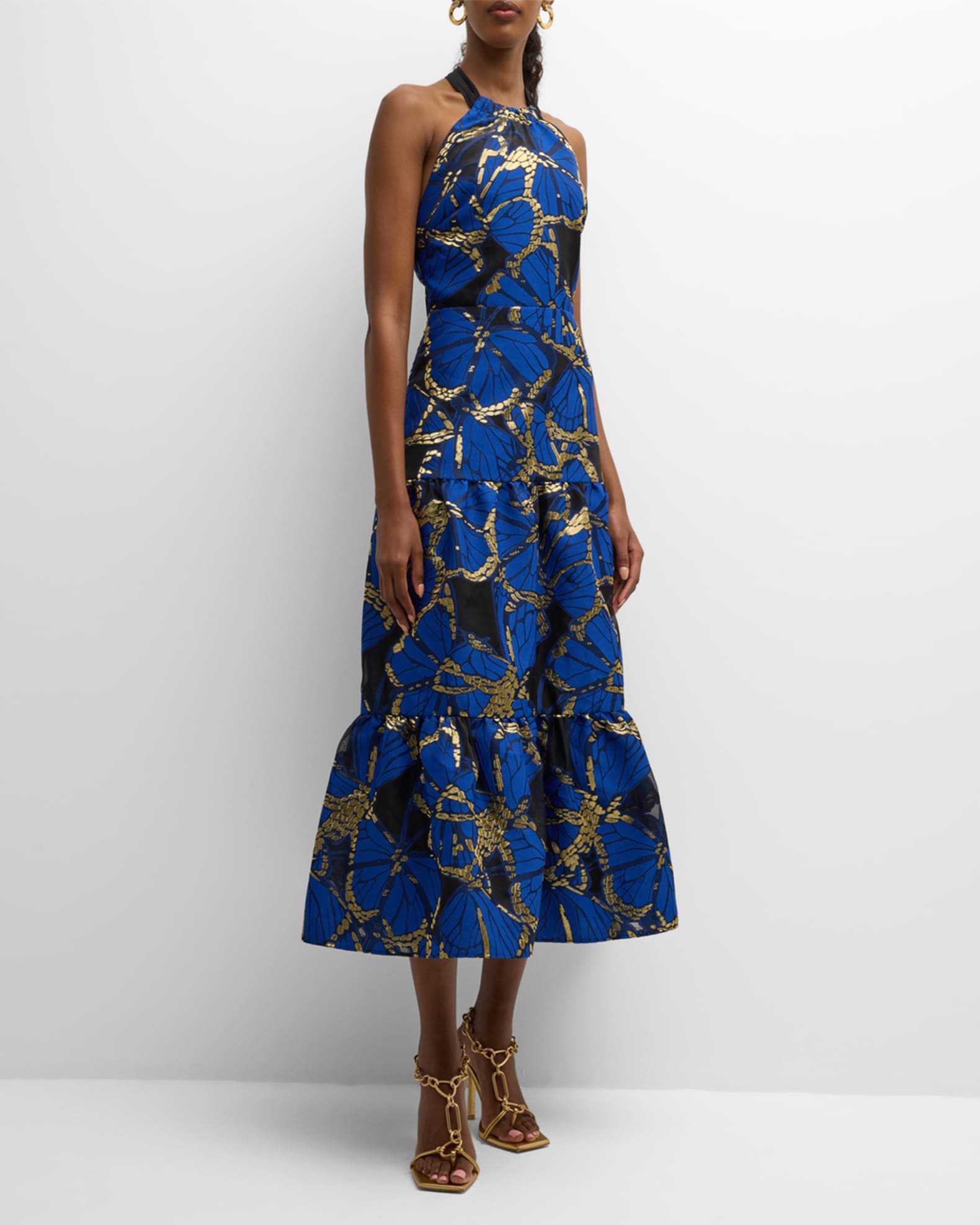 Milly Hayden Tiered Butterfly Jacquard Halter Dress | Neiman Marcus