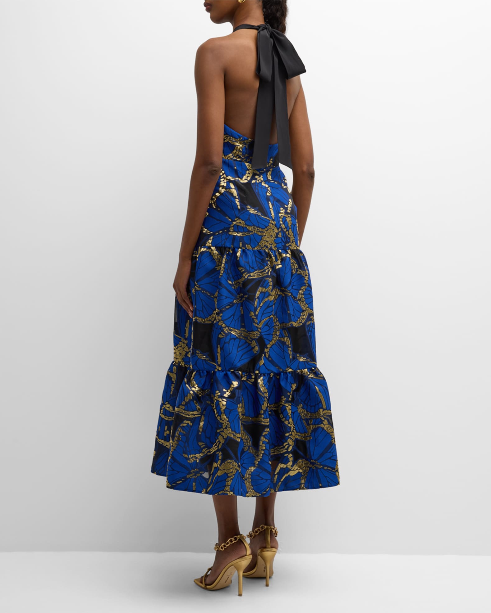Milly Hayden Tiered Butterfly Jacquard Halter Dress | Neiman Marcus