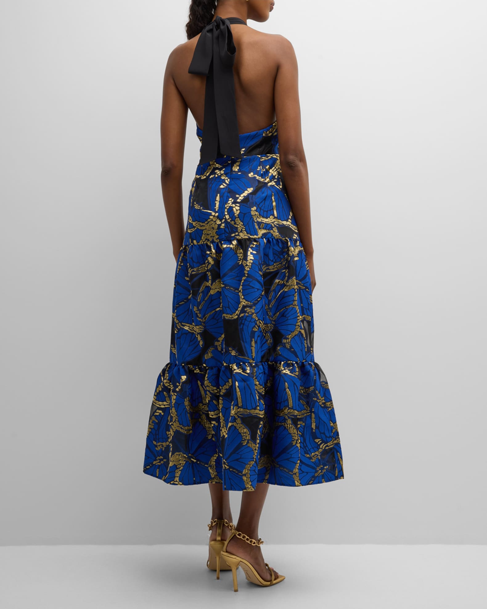 Milly Hayden Tiered Butterfly Jacquard Halter Dress | Neiman Marcus