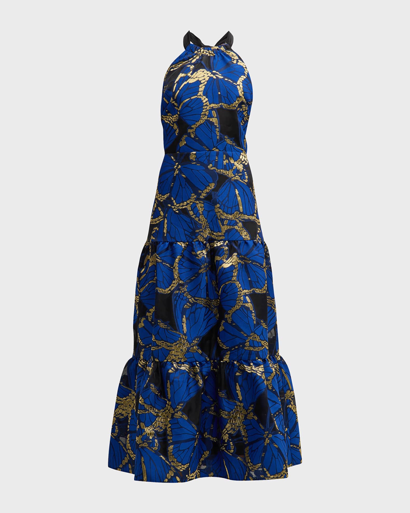 Milly Hayden Tiered Butterfly Jacquard Halter Dress | Neiman Marcus