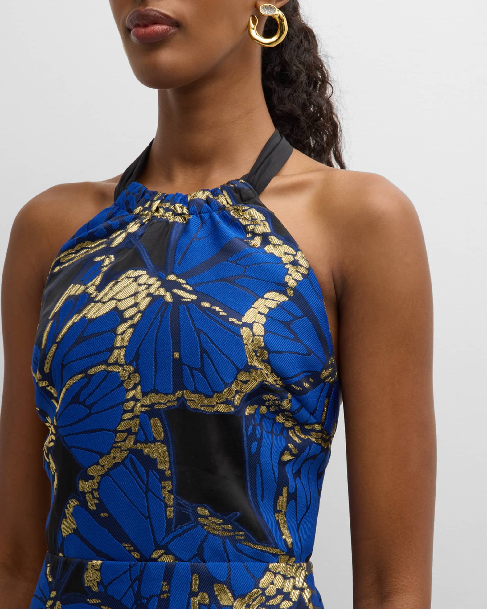 Milly Hayden Tiered Butterfly Jacquard Halter Dress | Neiman Marcus