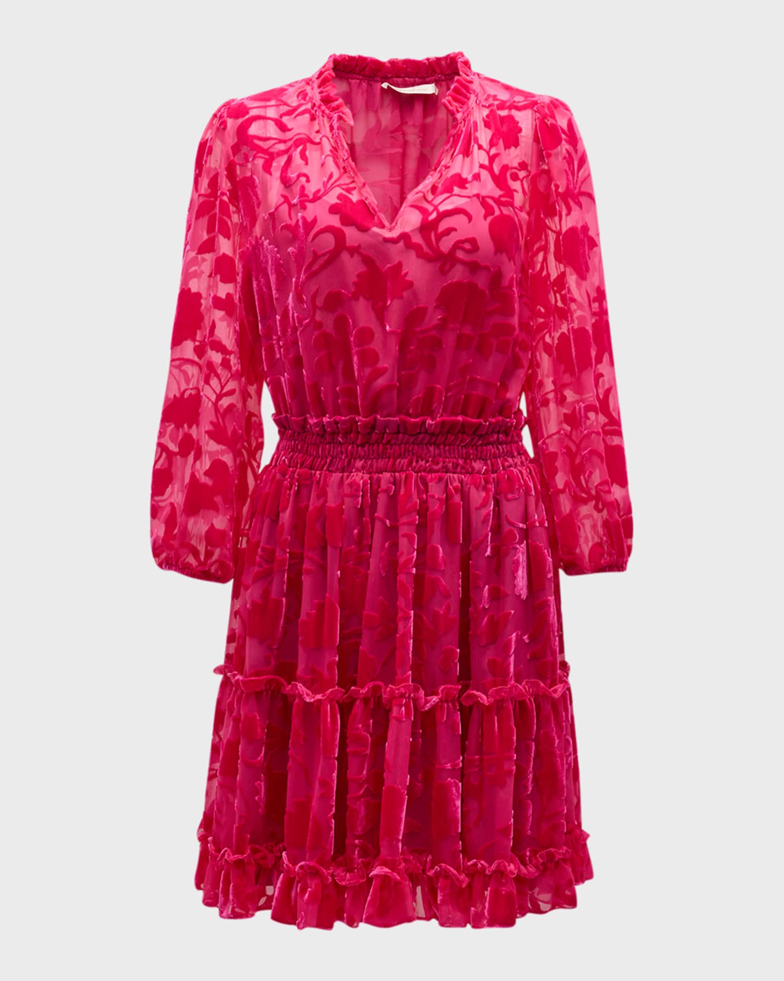 Shoshanna Arlene Tiered Velvet Burnout Mini Dress | Neiman Marcus