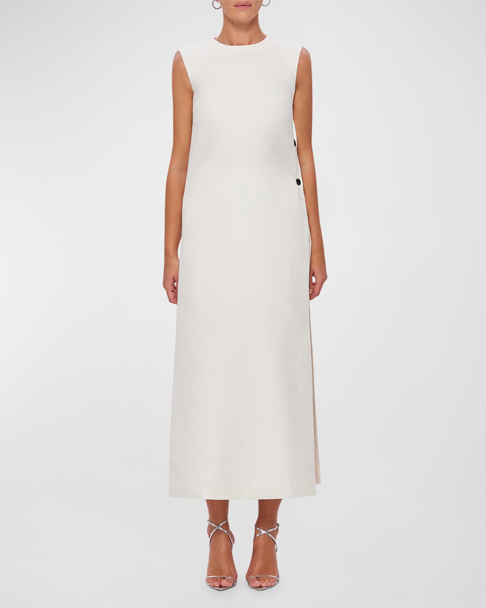 LEO LIN Constance Sleeveless Button-Side Midi Dress | Neiman Marcus
