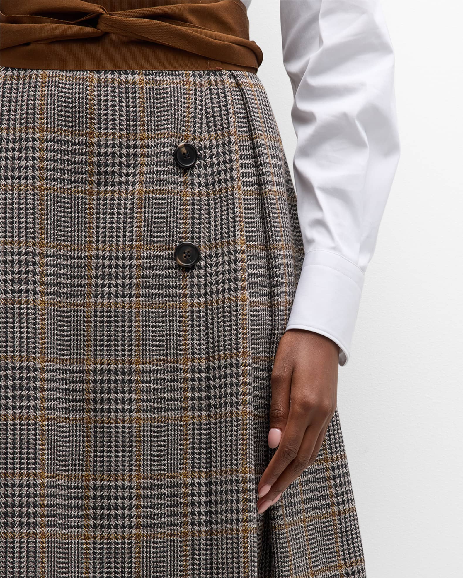 Sara Roka Maxine Pleated Plaid-Print Midi Shirtdress | Neiman Marcus