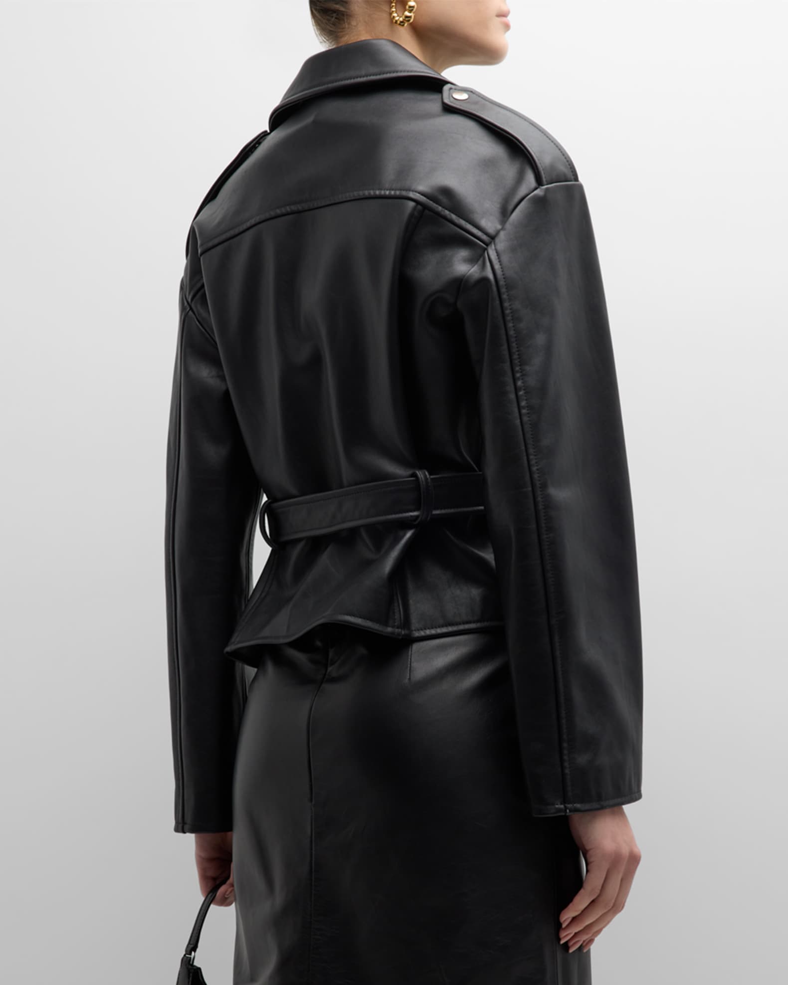 Nili Lotan Aurelie Waisted Leather Biker Jacket | Neiman Marcus