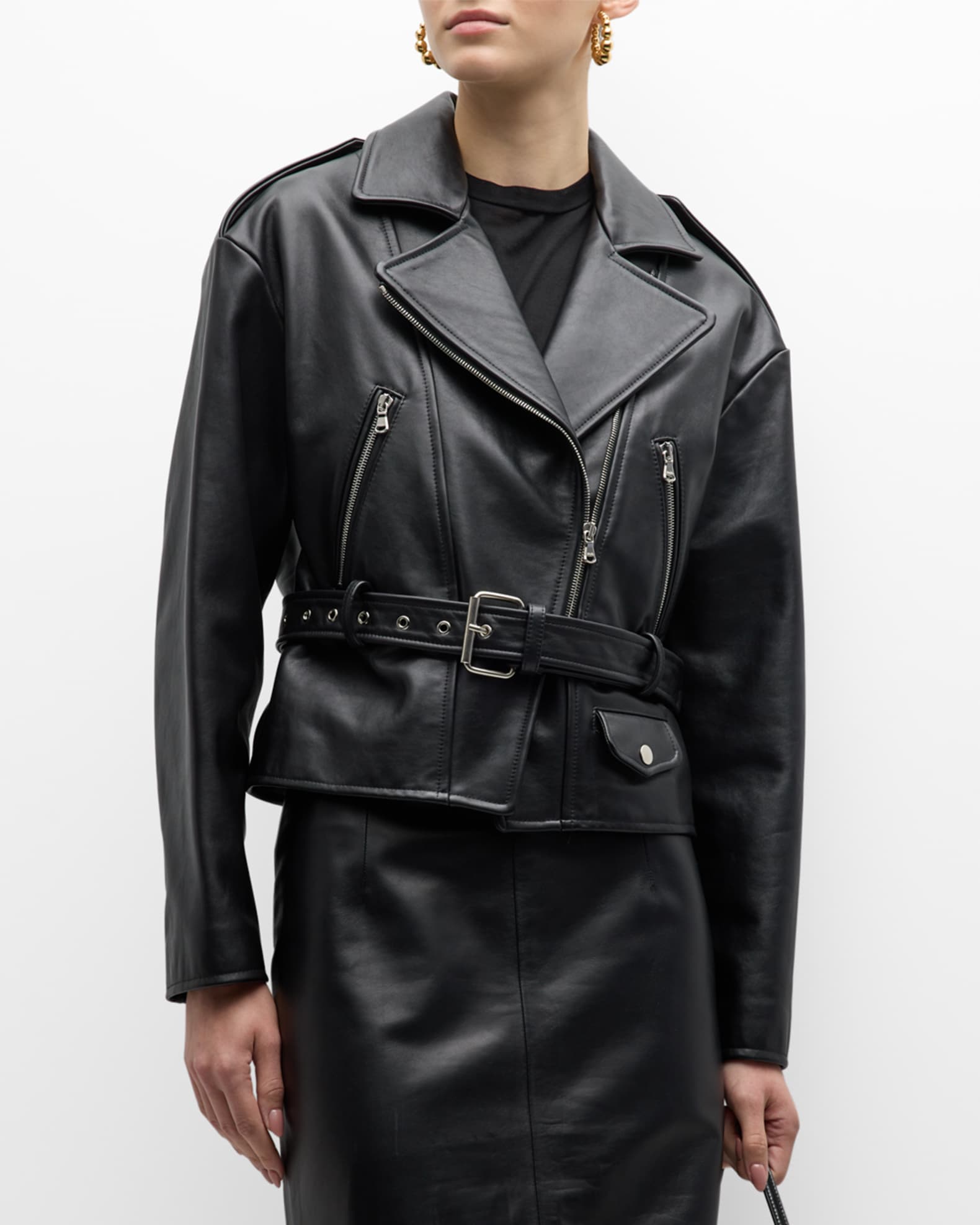 Nili Lotan Aurelie Waisted Leather Biker Jacket | Neiman Marcus