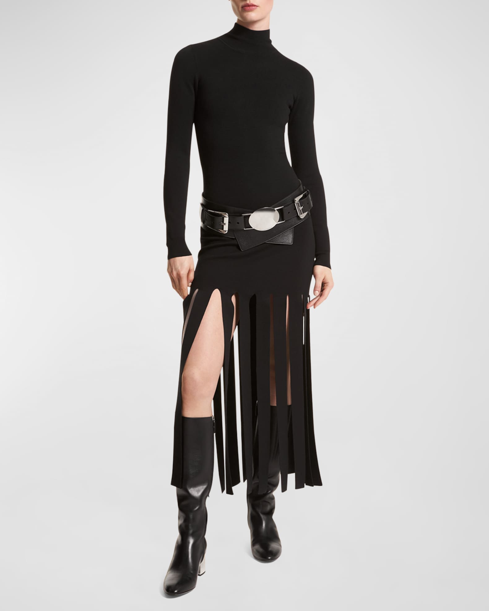 Michael Kors Collection Turtleneck Streamer-Hem Knit Midi Dress ...