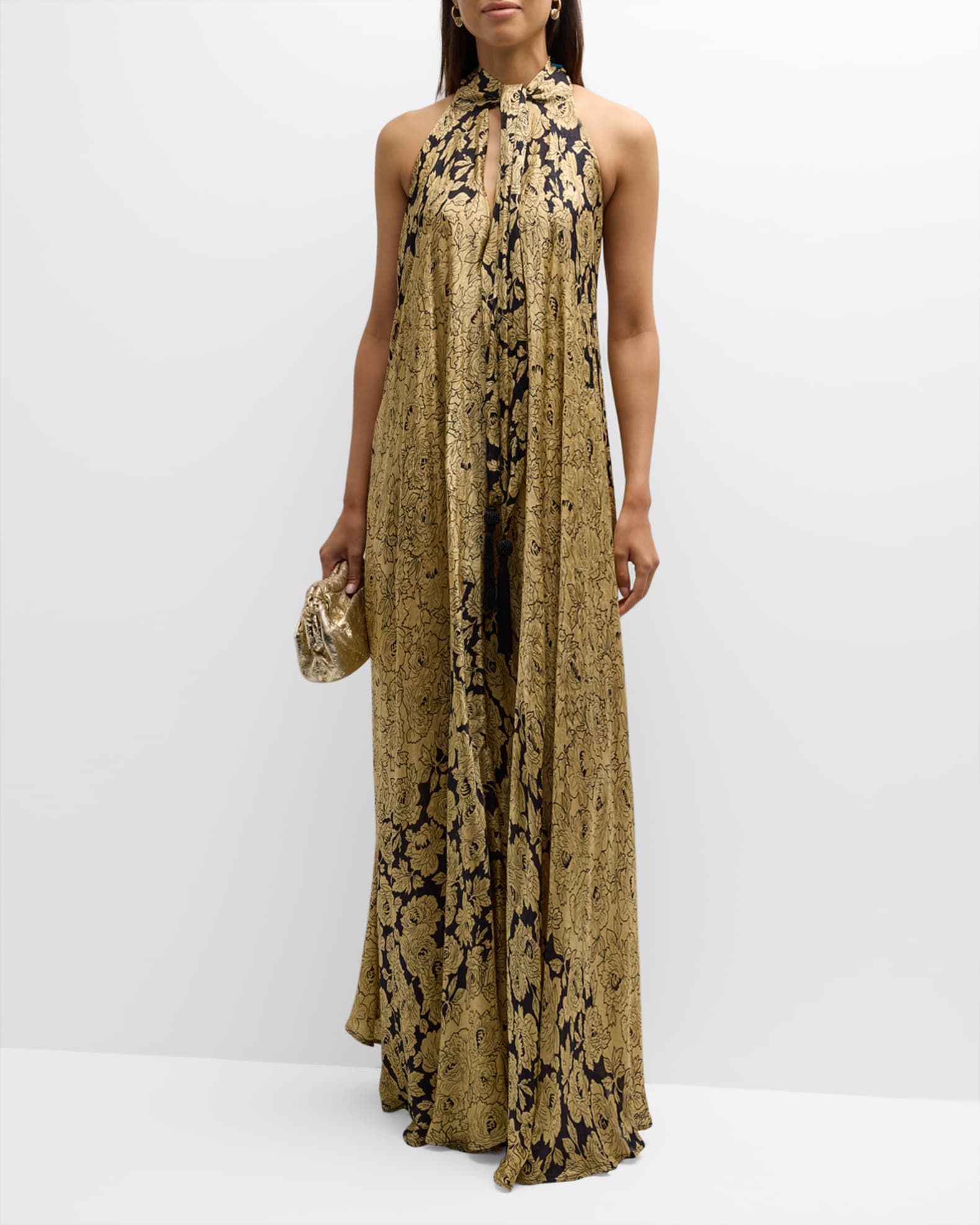 Mes Demoiselles Rose Sama Floral Jacquard Halter Maxi Dress | Neiman Marcus