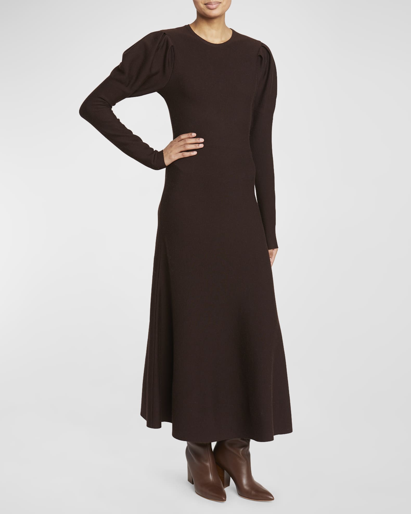 Gabriela Hearst Hannah Long Puff-Sleeve Wool Maxi Dress | Neiman Marcus