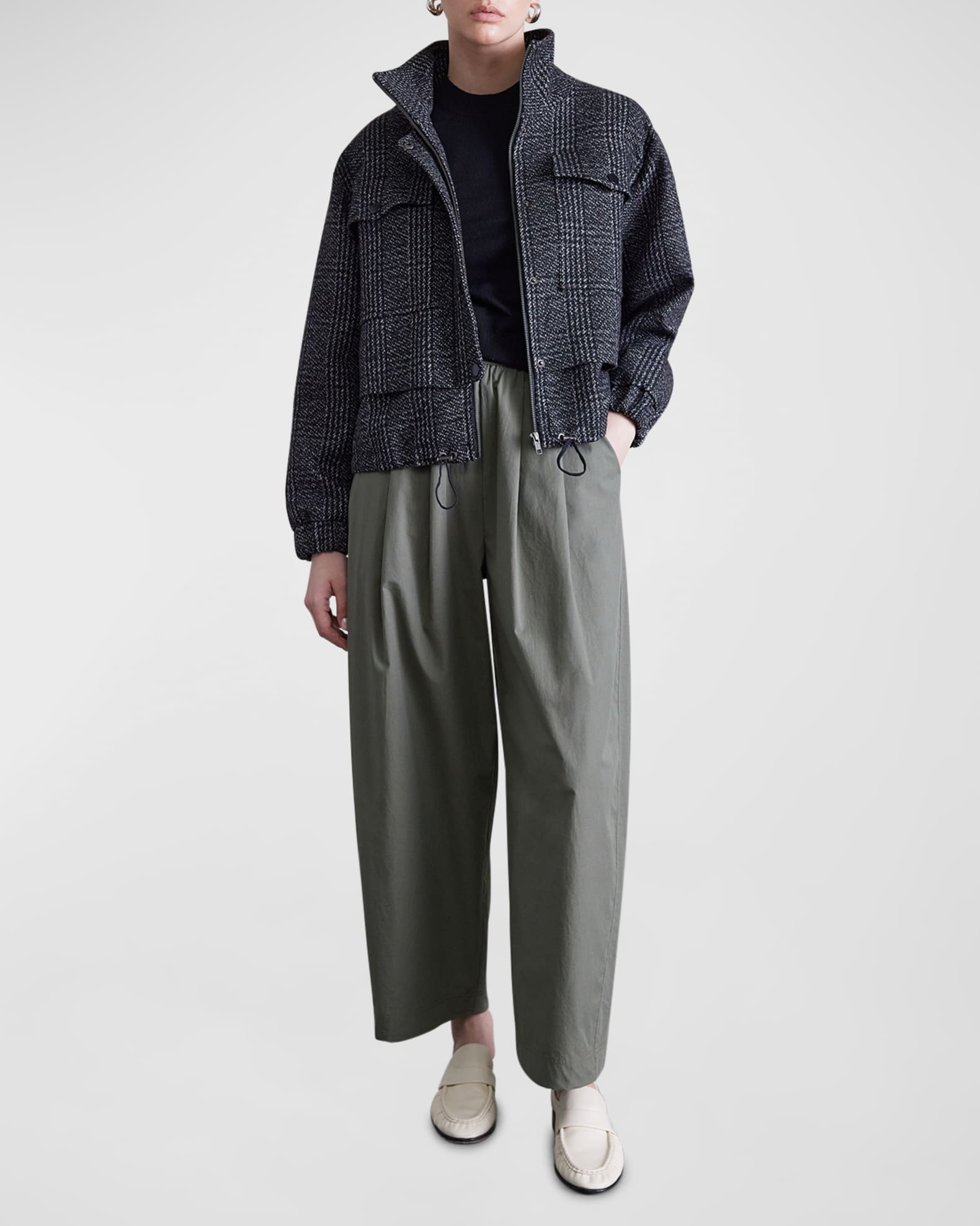 Apiece Apart Selva Plaid Stand-Collar Bomber Jacket | Neiman Marcus