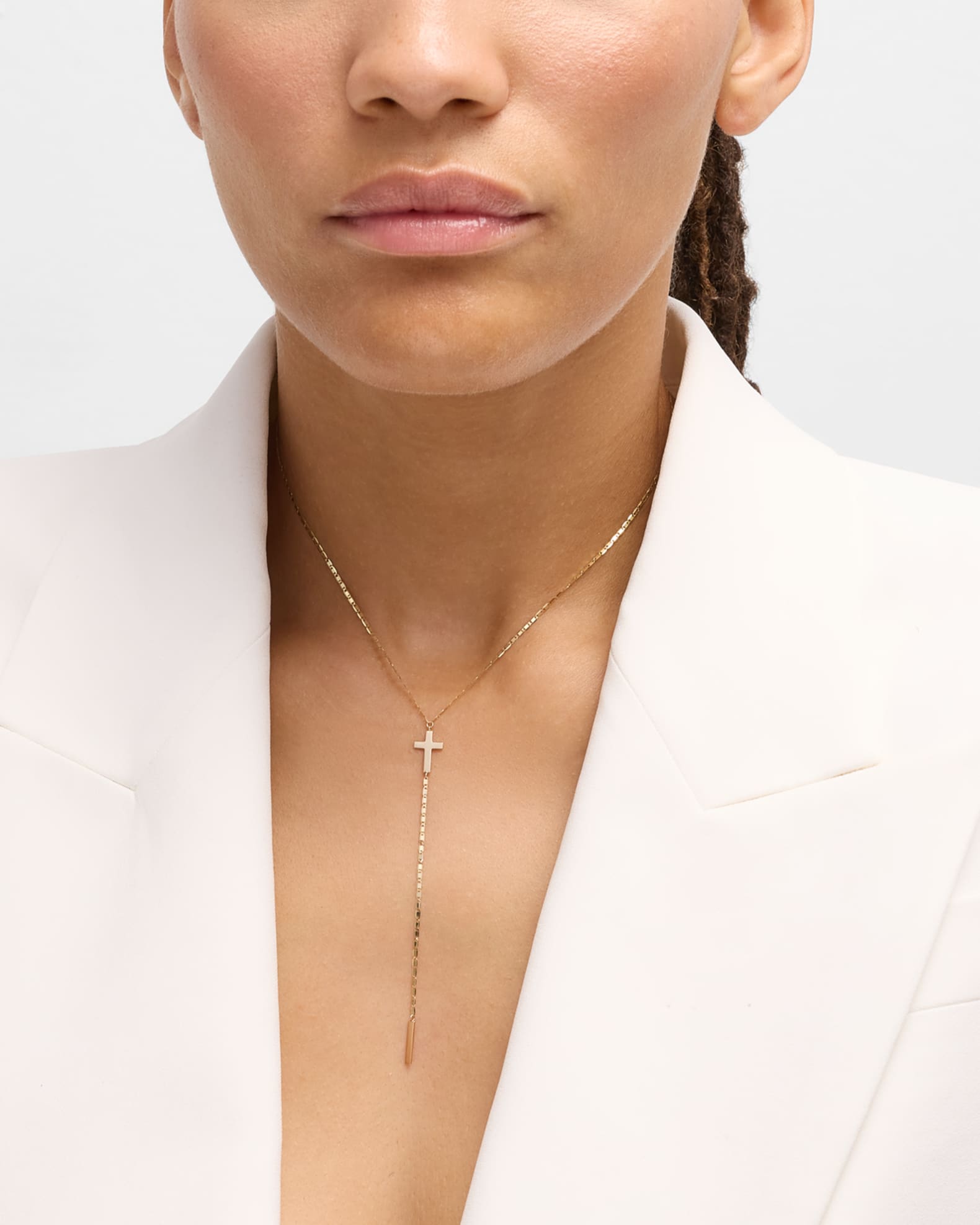 LANA 14K Yellow Gold Petite Malibu Cross Bar Lariat Necklace, 18 ...