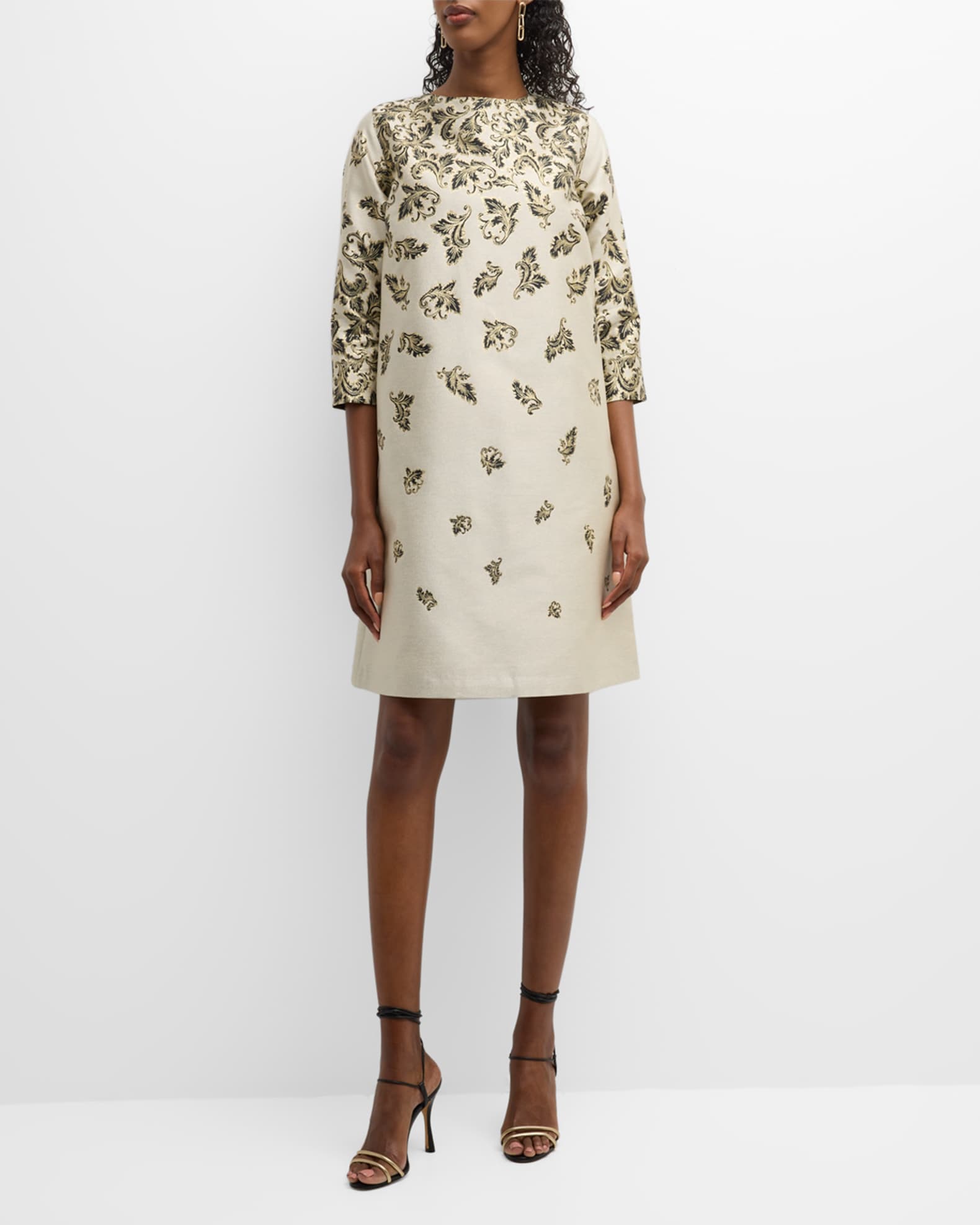 Caroline Rose Festive Flourish Jacquard Midi Shift Dress | Neiman Marcus