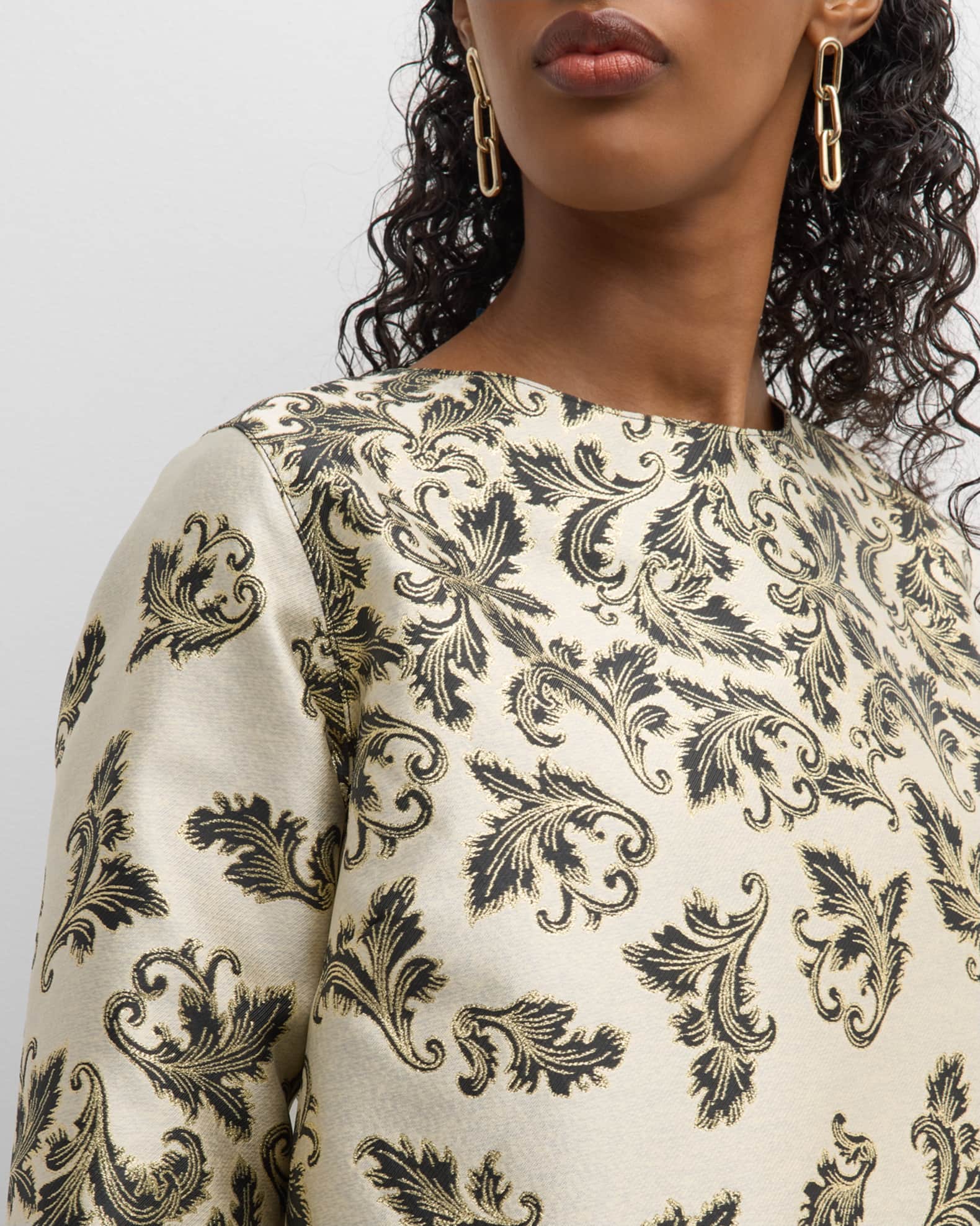 Caroline Rose Festive Flourish Jacquard Midi Shift Dress | Neiman Marcus