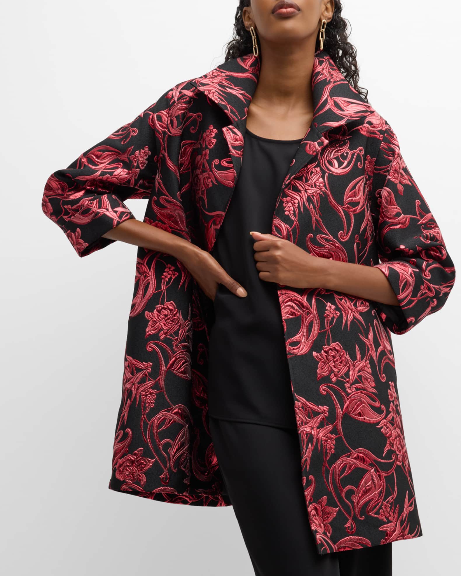 Caroline Rose Gala Glam Metallic Floral Jacquard Jacket | Neiman Marcus
