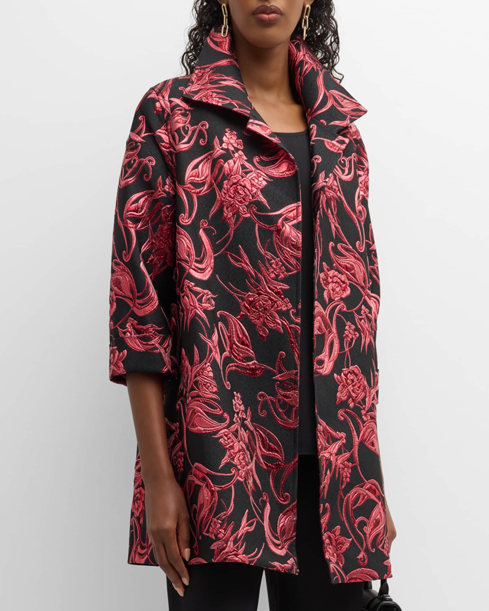 Caroline Rose Gala Glam Metallic Floral Jacquard Jacket | Neiman Marcus