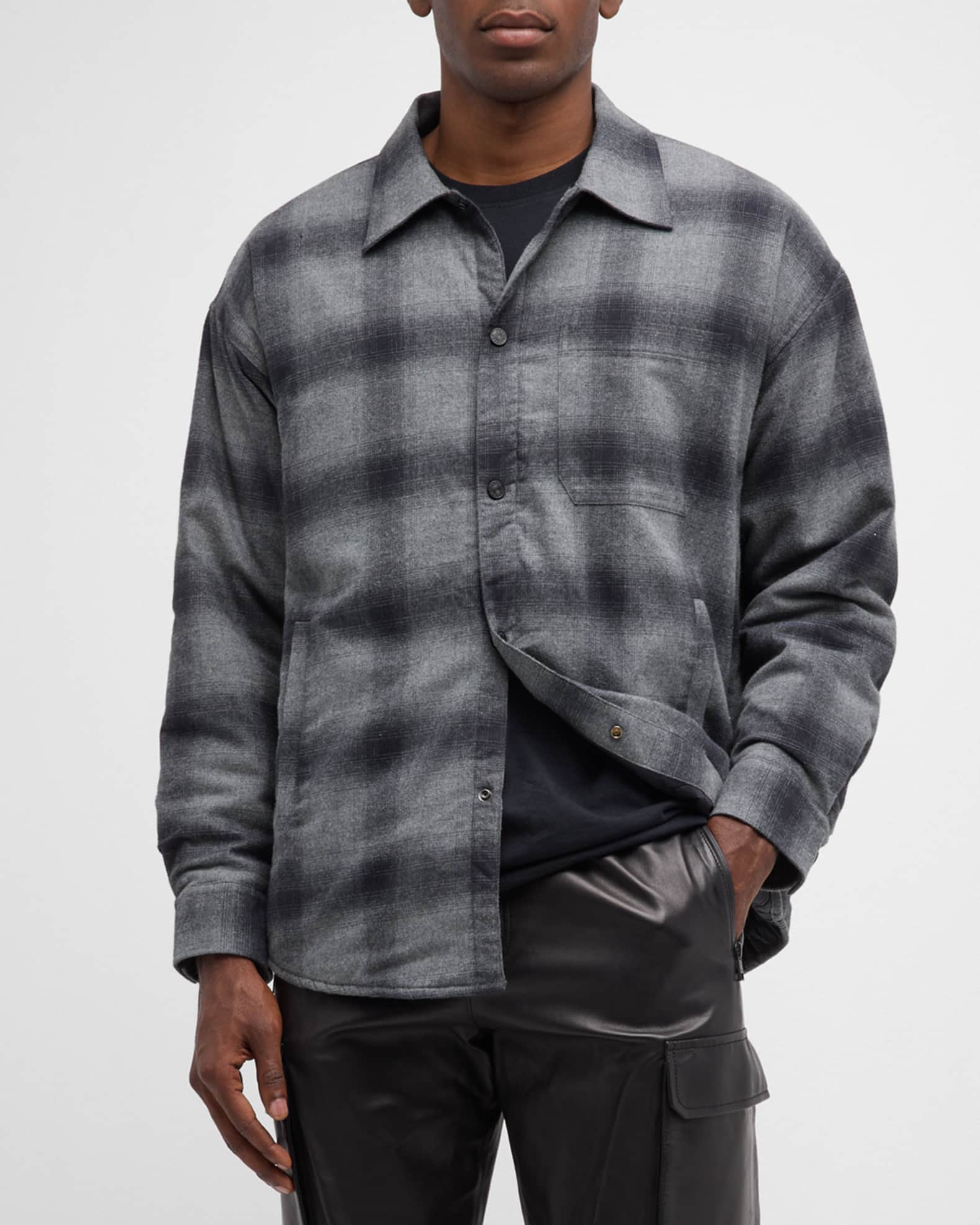 FRAME Men's Padded Plaid Overshirt | Neiman Marcus
