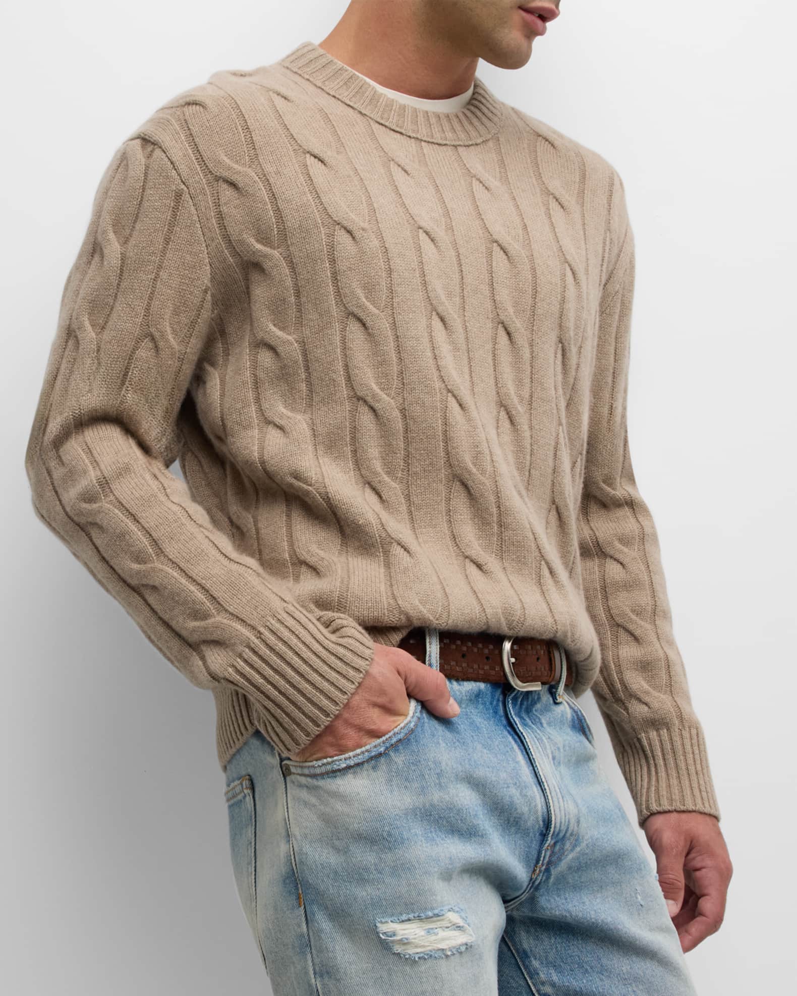 FRAME Men's Cashmere Cable-Knit Sweater | Neiman Marcus