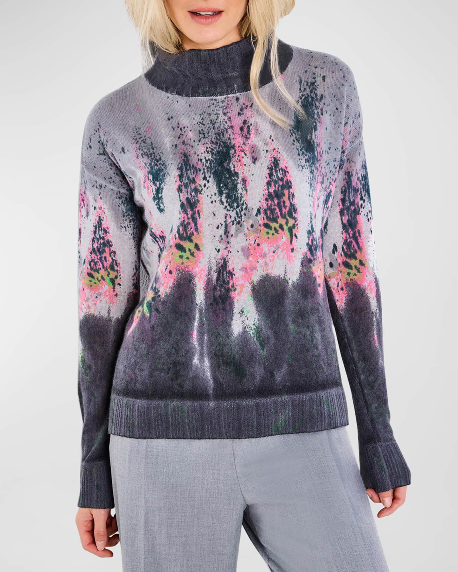 Lisa Todd Technicolor Abstract-Print Cashmere Sweater | Neiman Marcus