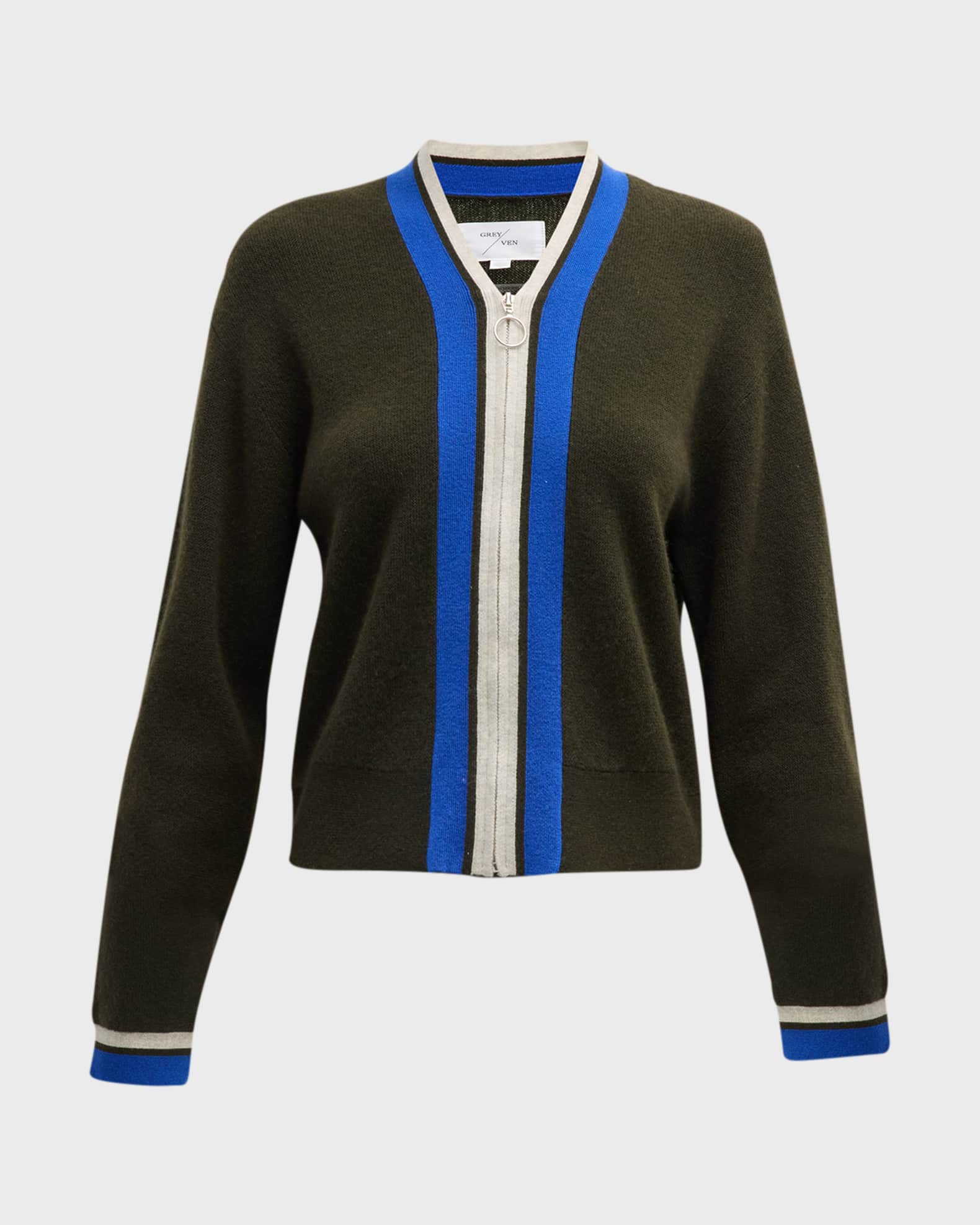 Grey/Ven Holbrook Striped Wool-Cashmere Sweater | Neiman Marcus