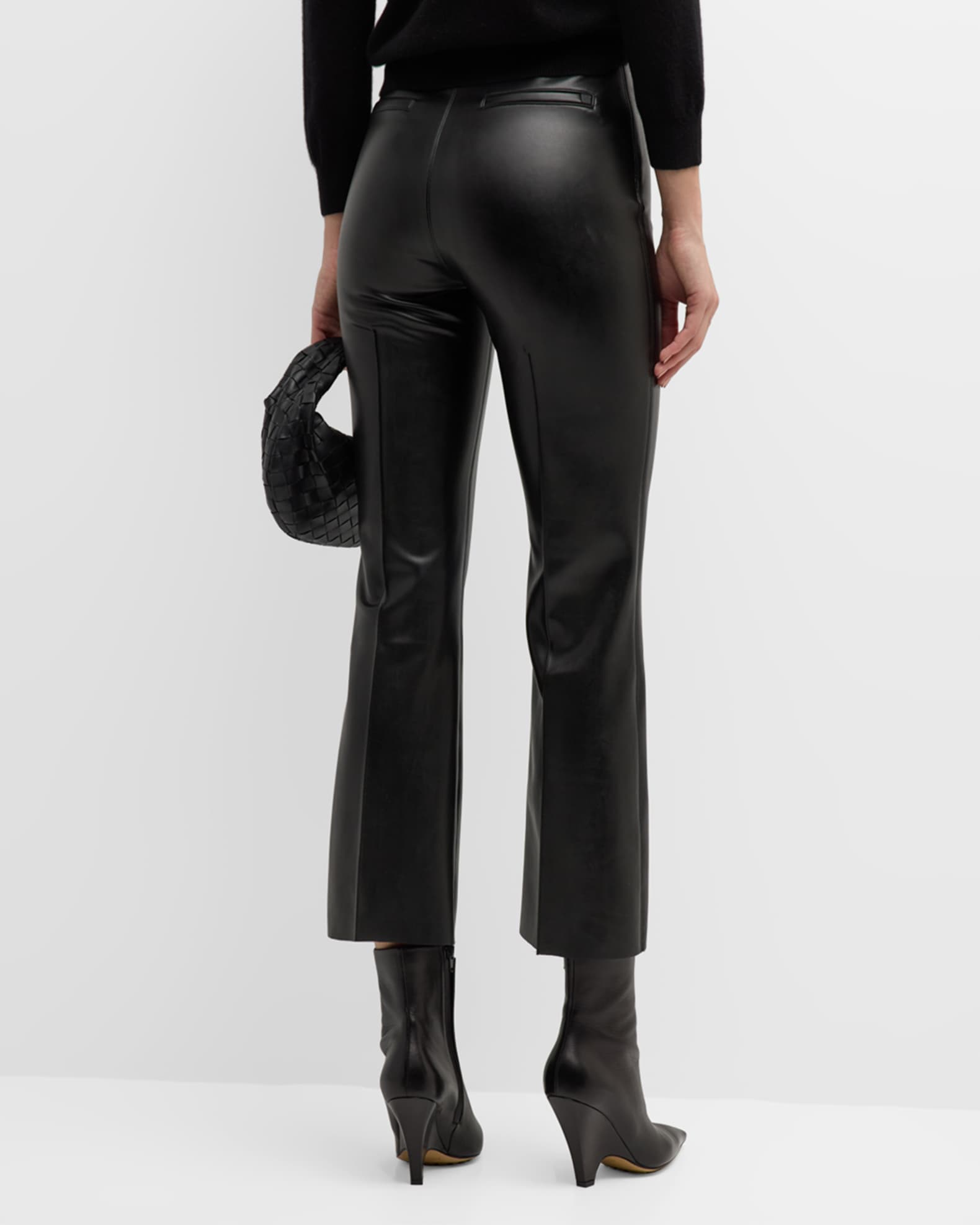 Grey/Ven Porterfield Cropped Vegan Leather Flare Pants | Neiman Marcus