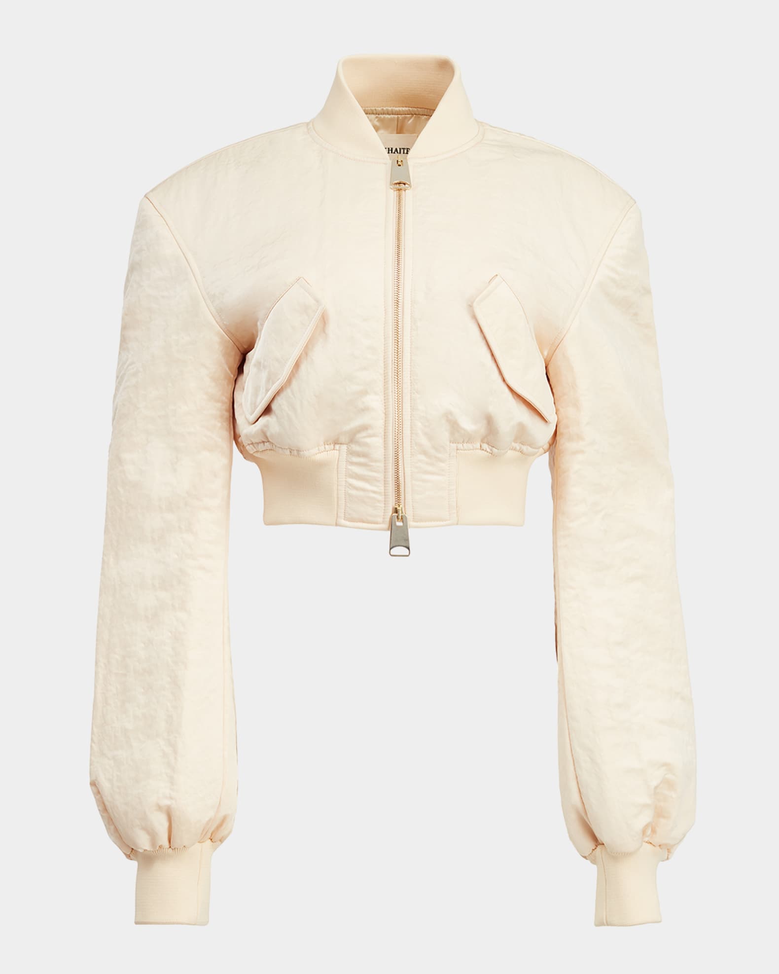 Khaite Reggie Oversized Cropped Satin Bomber Jacket | Neiman Marcus