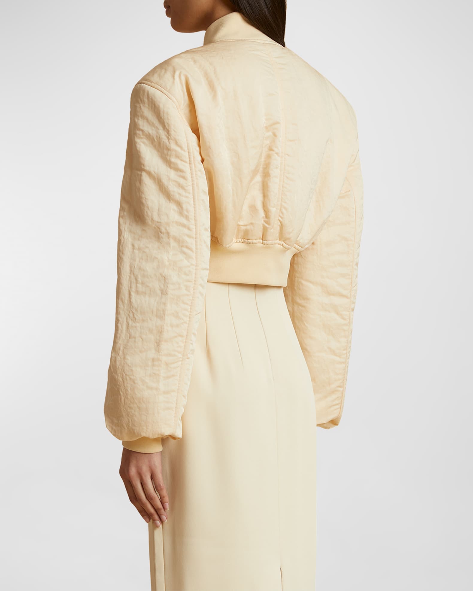 Khaite Reggie Oversized Cropped Satin Bomber Jacket | Neiman Marcus