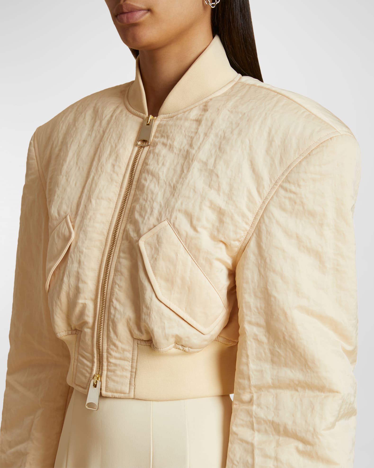 Khaite Reggie Oversized Cropped Satin Bomber Jacket | Neiman Marcus