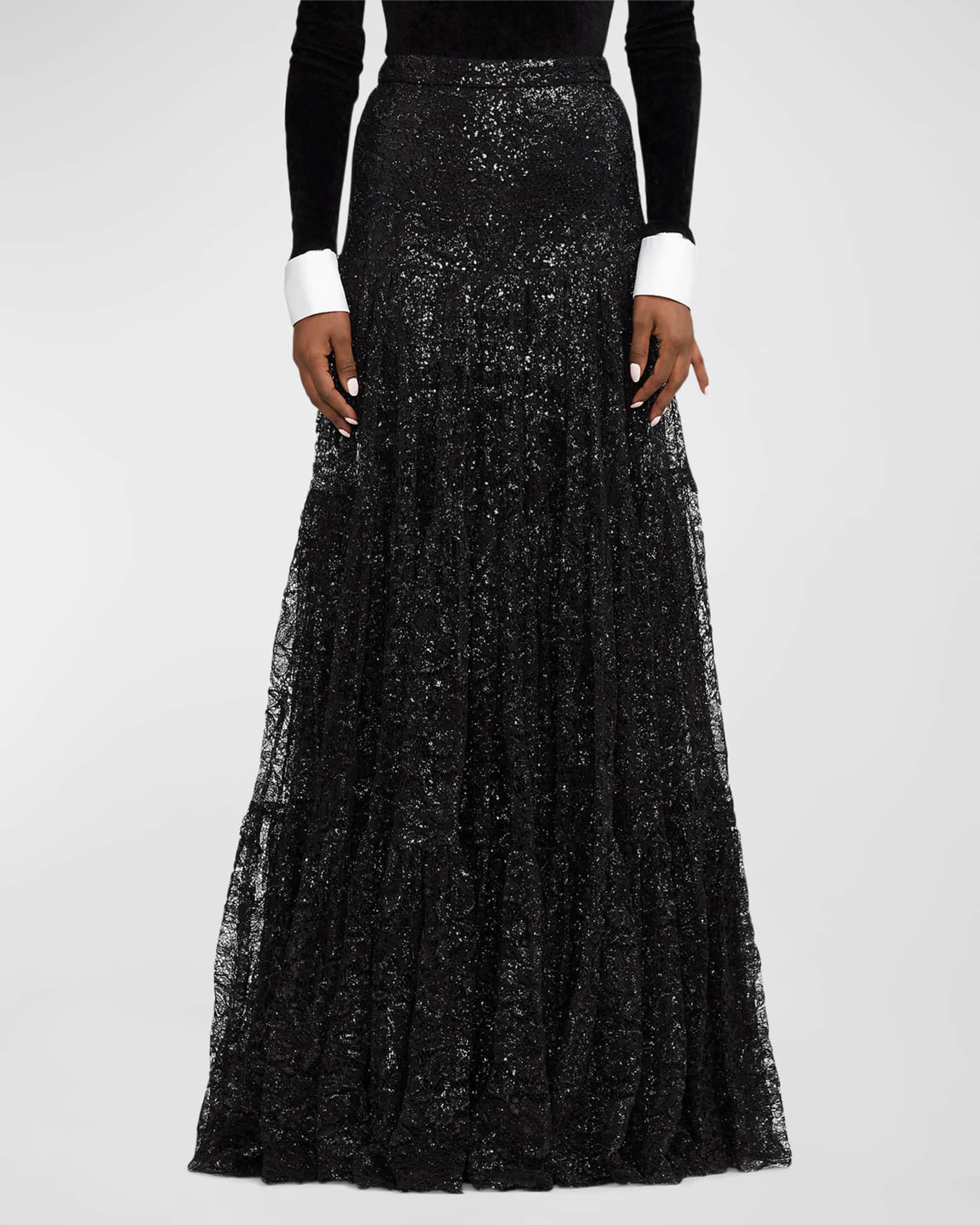 Ralph Lauren Collection Sutton Sequin Tiered Lace-Overlay Maxi Skirt ...